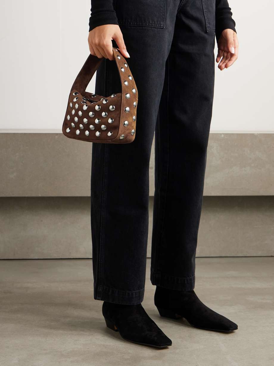 KHAITE Elena small studded suede shoulder bag | NET-A-PORTER