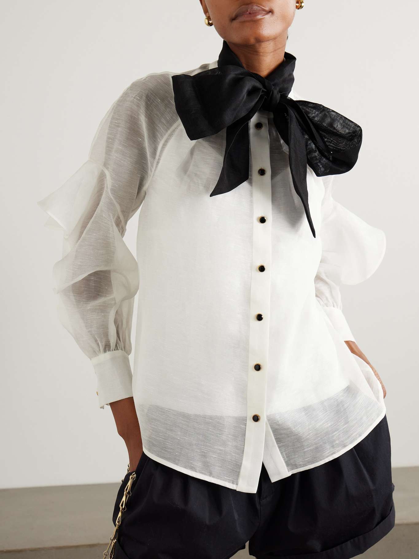 ZIMMERMANN Illustration Waterfall bow-detailed ruffled linen and silk ...