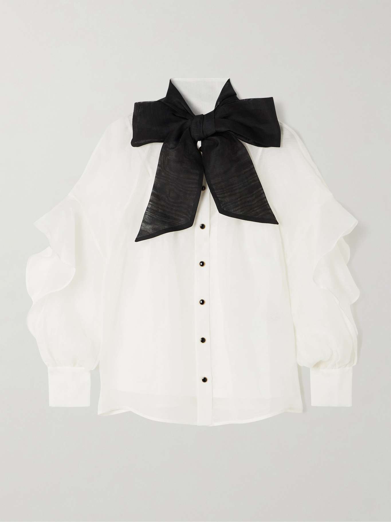 ZIMMERMANN Illustration Waterfall bow-detailed ruffled linen and silk ...