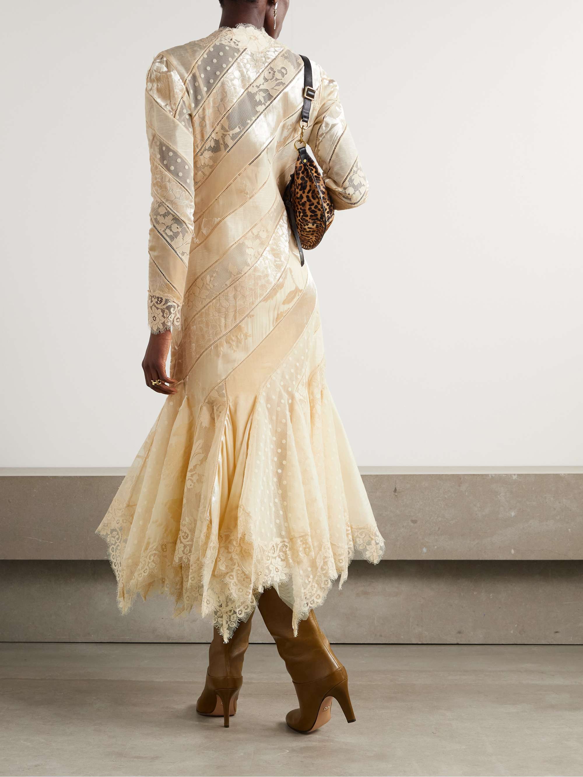 ZIMMERMANN Eden ruffled paneled lace-trimmed devoré-velvet and linen ...