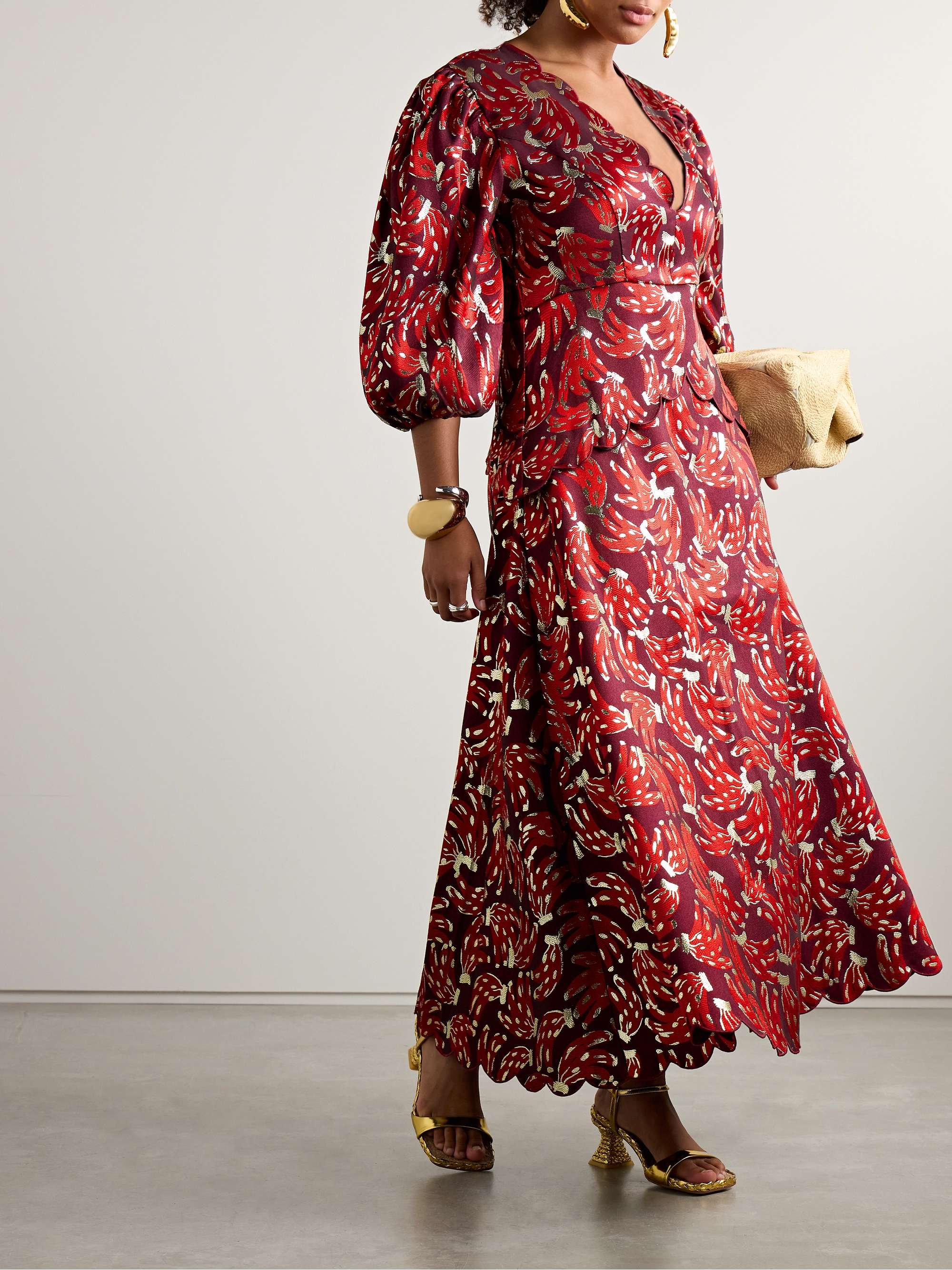 FARM RIO Layered metallic brocade midi dress | NET-A-PORTER