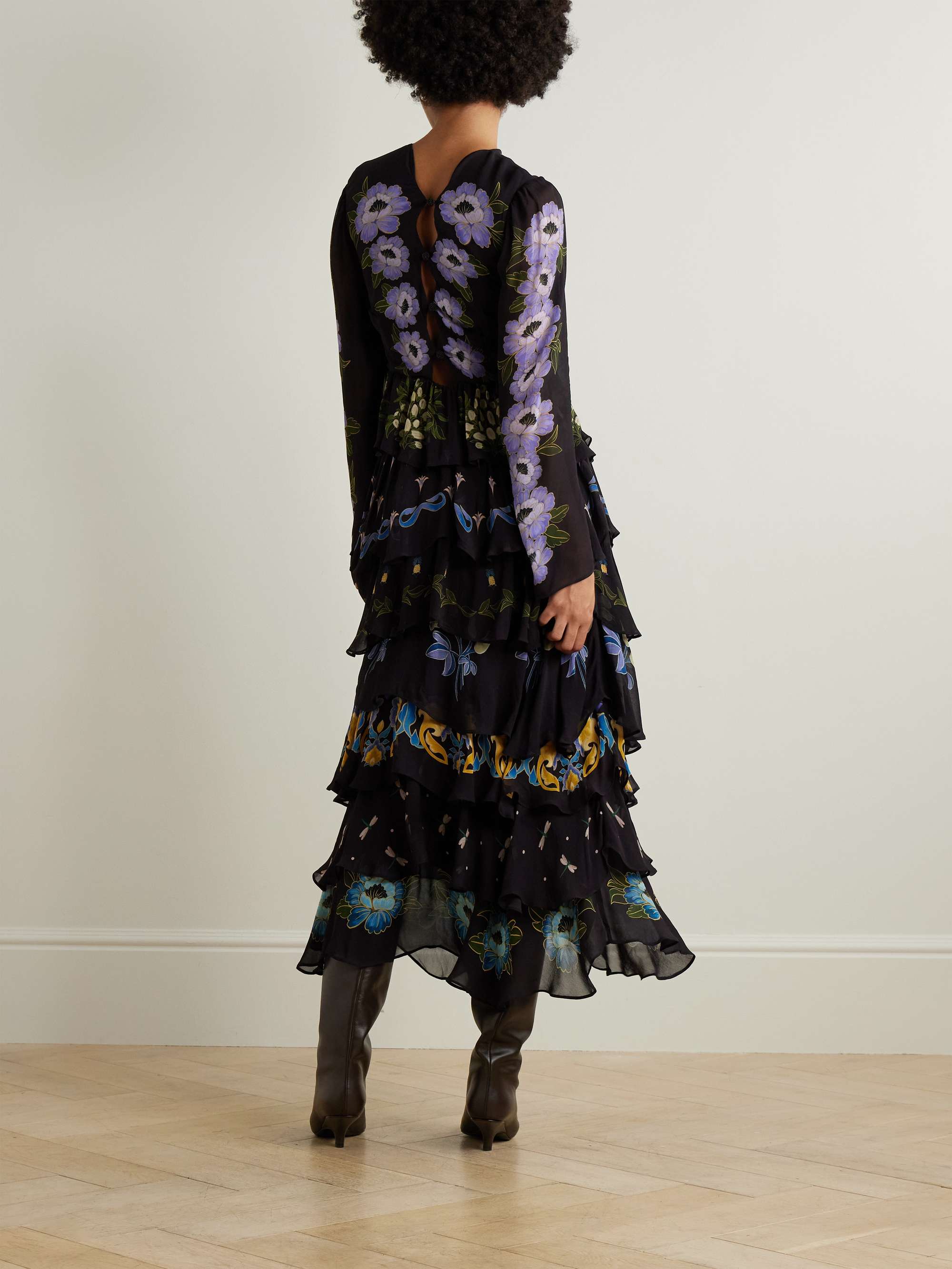 FARM RIO Ruffled tiered printed georgette maxi dress | NET-A-PORTER