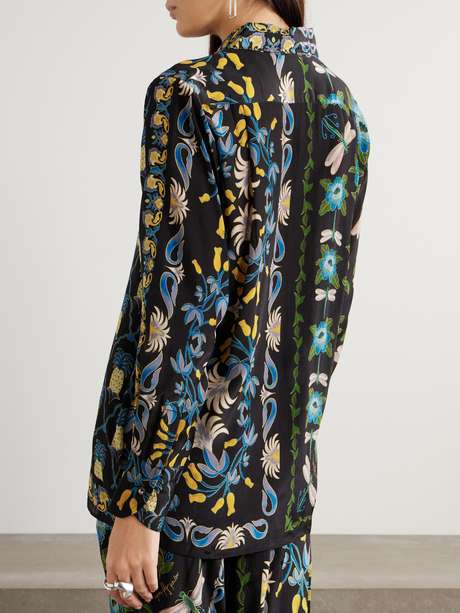 Black Printed crepe de chine shirt | FARM RIO | NET-A-PORTER