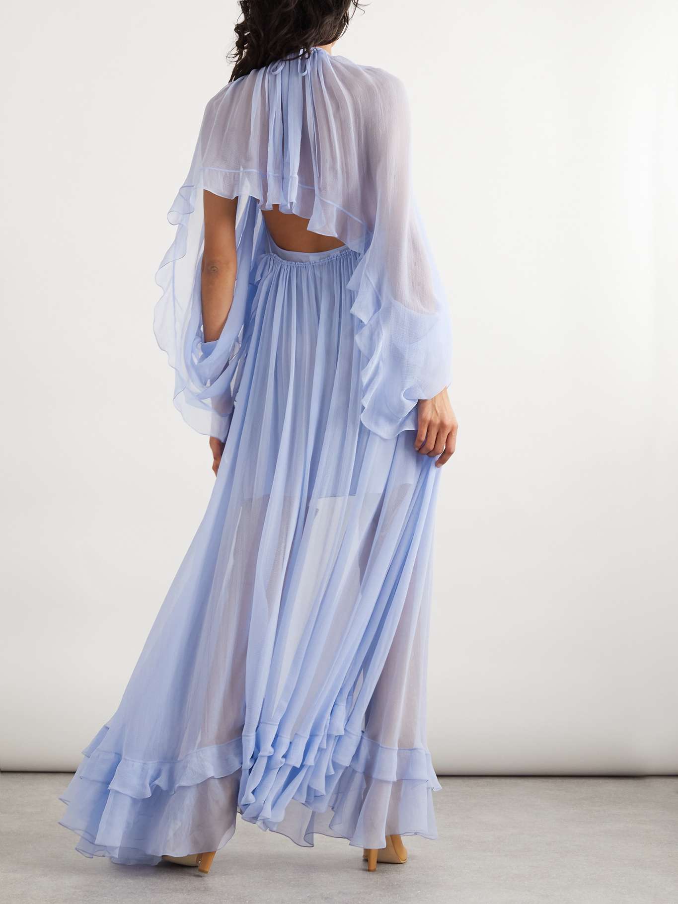 CHLOÉ Cape-effect open-back ruffled silk-crepon gown | NET-A-PORTER