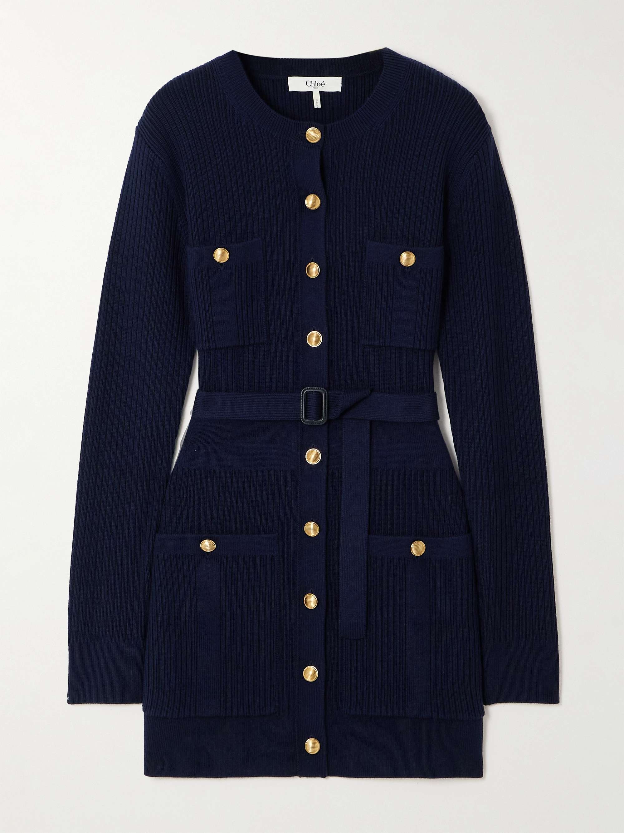 CHLOÉ Belted ribbed wool-blend mini dress | NET-A-PORTER