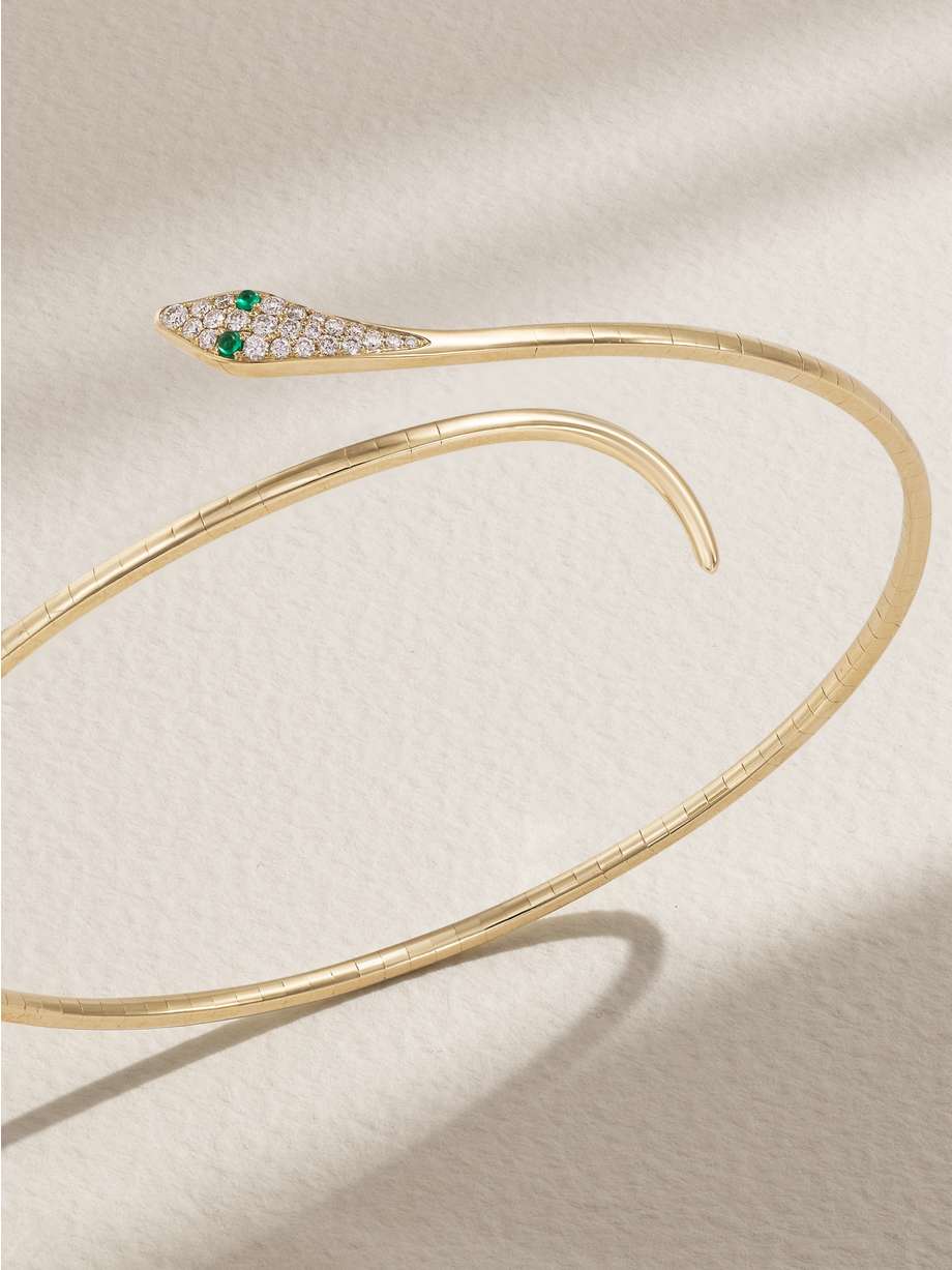 DIANE KORDAS Snake 9-karat gold, emerald and diamond arm cuff | NET-A-PORTER