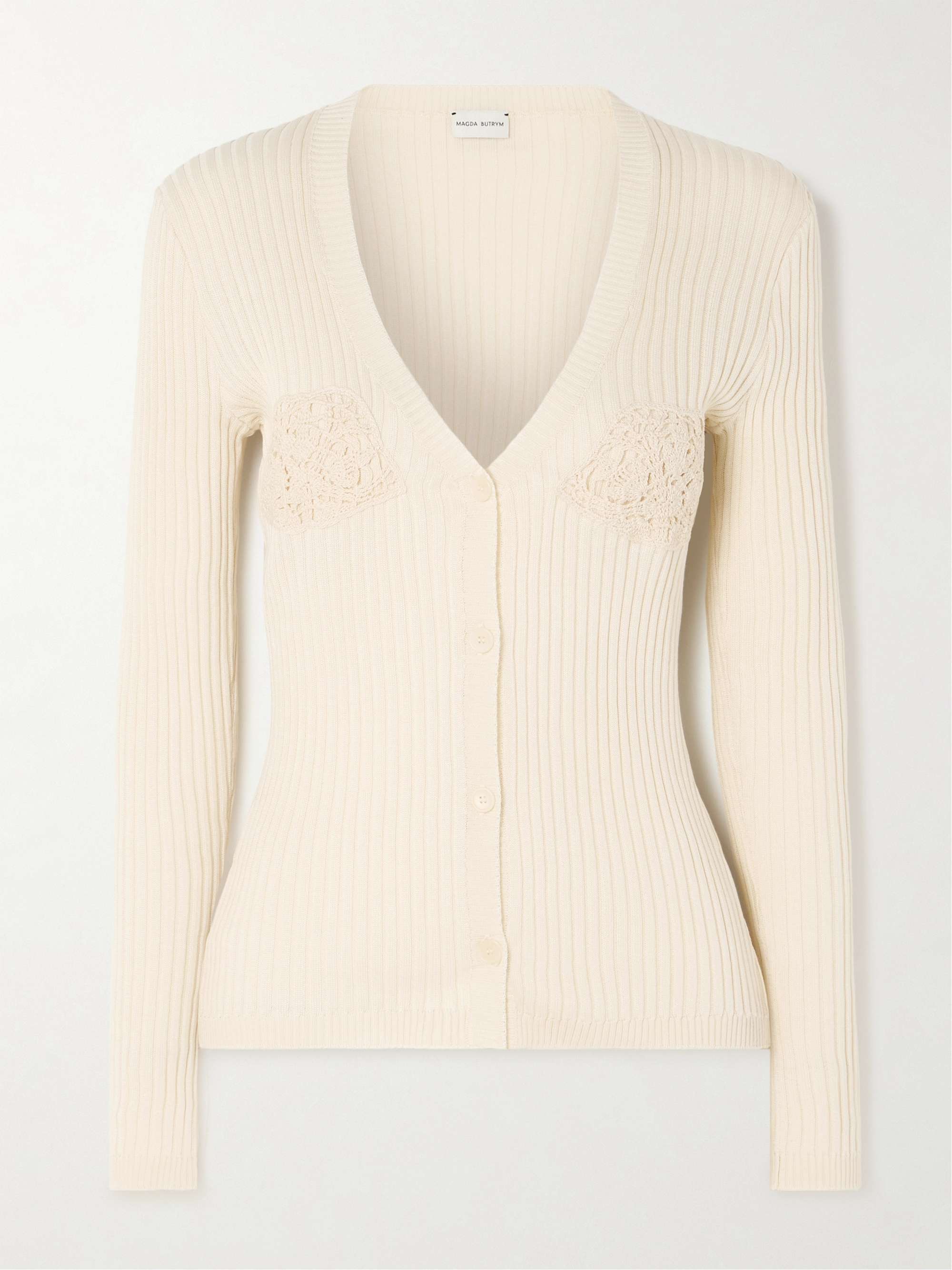 MAGDA BUTRYM Crochet-trimmed ribbed cotton cardigan | NET-A-PORTER