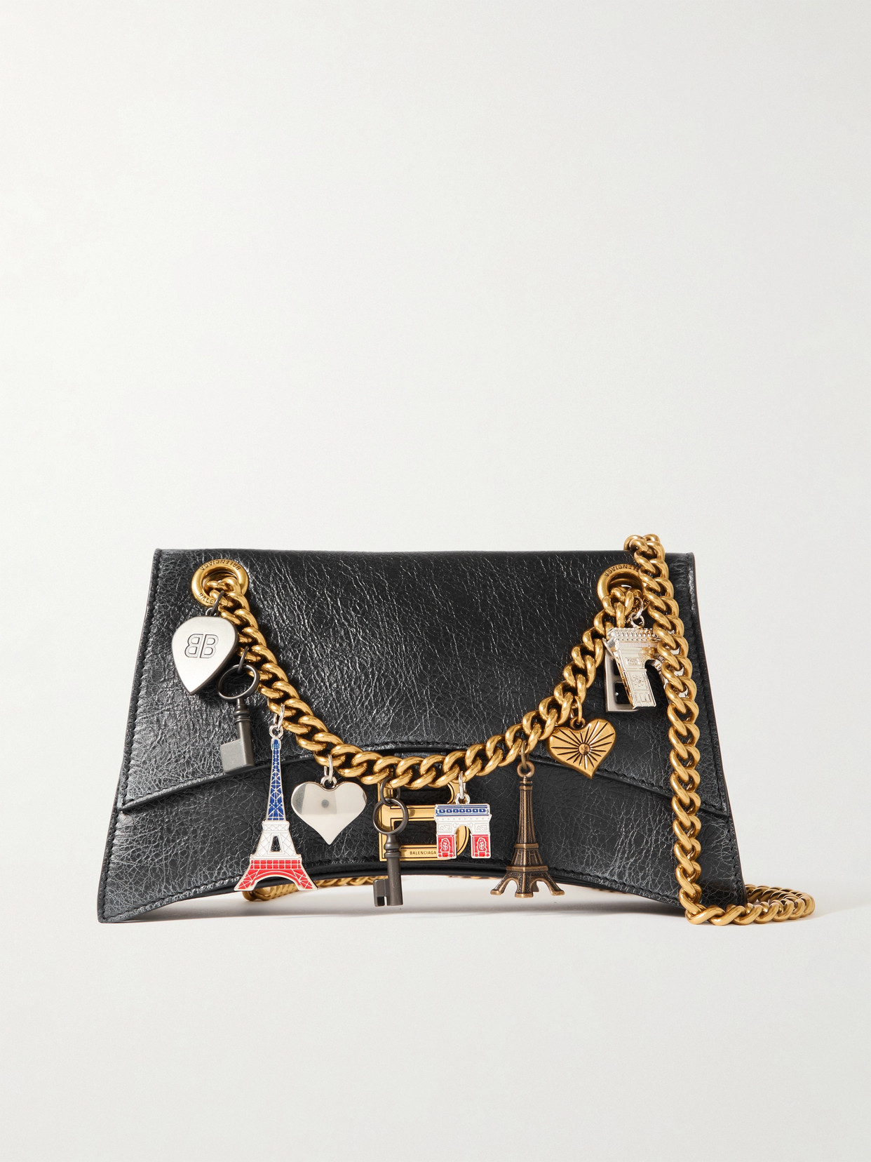 Balenciaga Crush Embellished Crinkled-leather Shoulder Bag In Black ...
