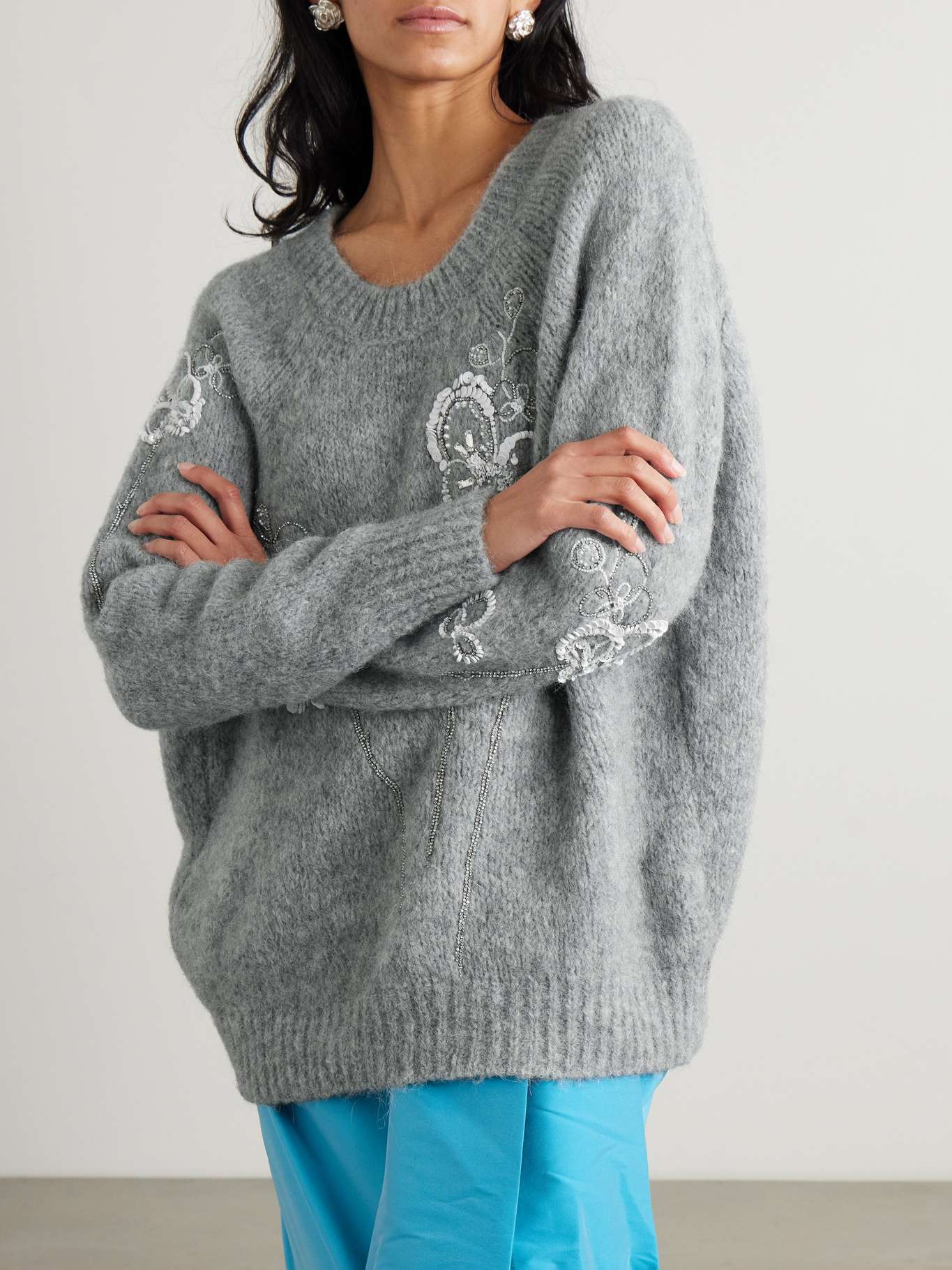 BERNADETTE Orchidea crystal and sequin-embellished alpaca-blend sweater | NET-A-PORTER