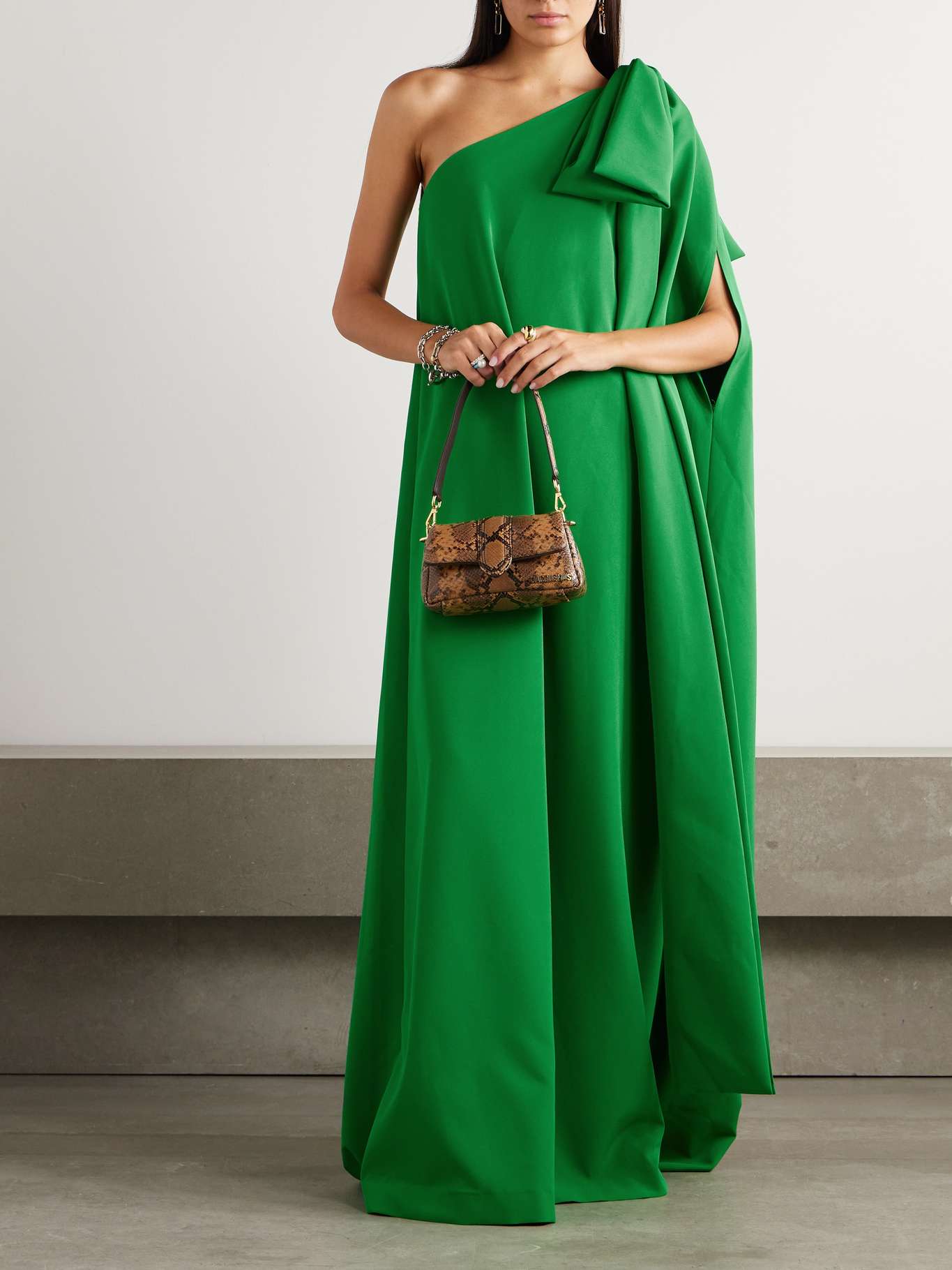 BERNADETTE Samuel one-shoulder bow-embellished crepe gown | NET-A-PORTER
