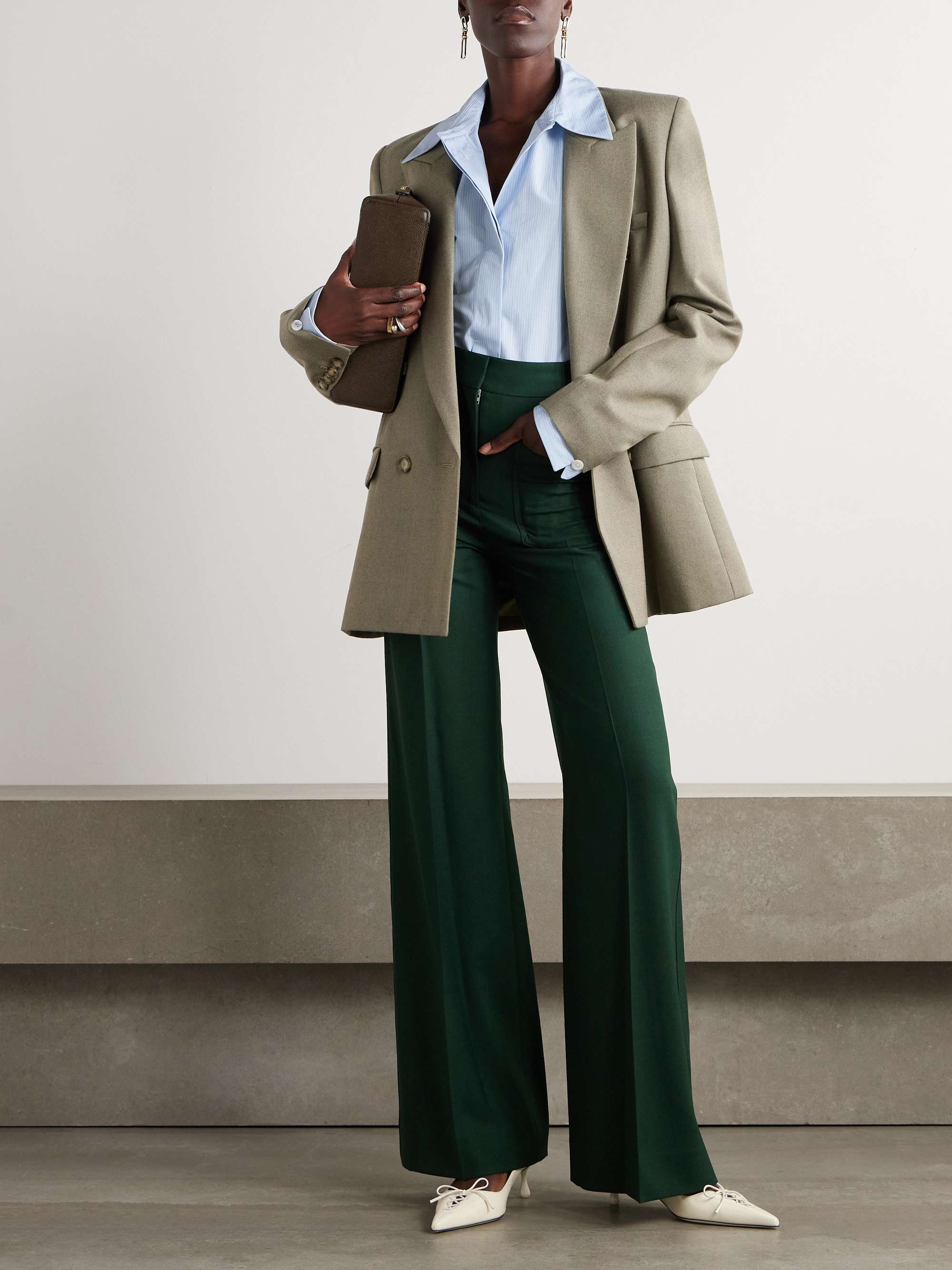 VICTORIA BECKHAM Alina twill flared pants | NET-A-PORTER