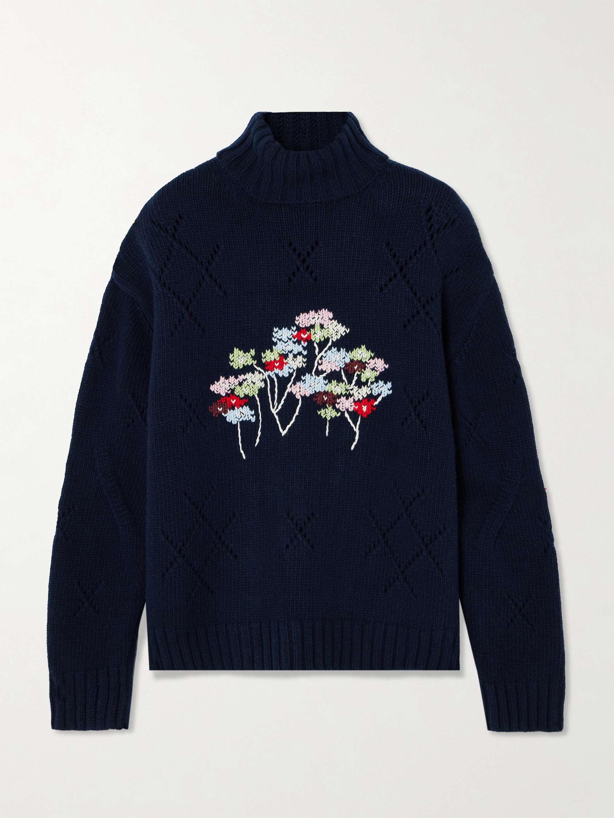 BERNADETTE Sharon embroidered pointelle-knit wool-blend turtleneck ...
