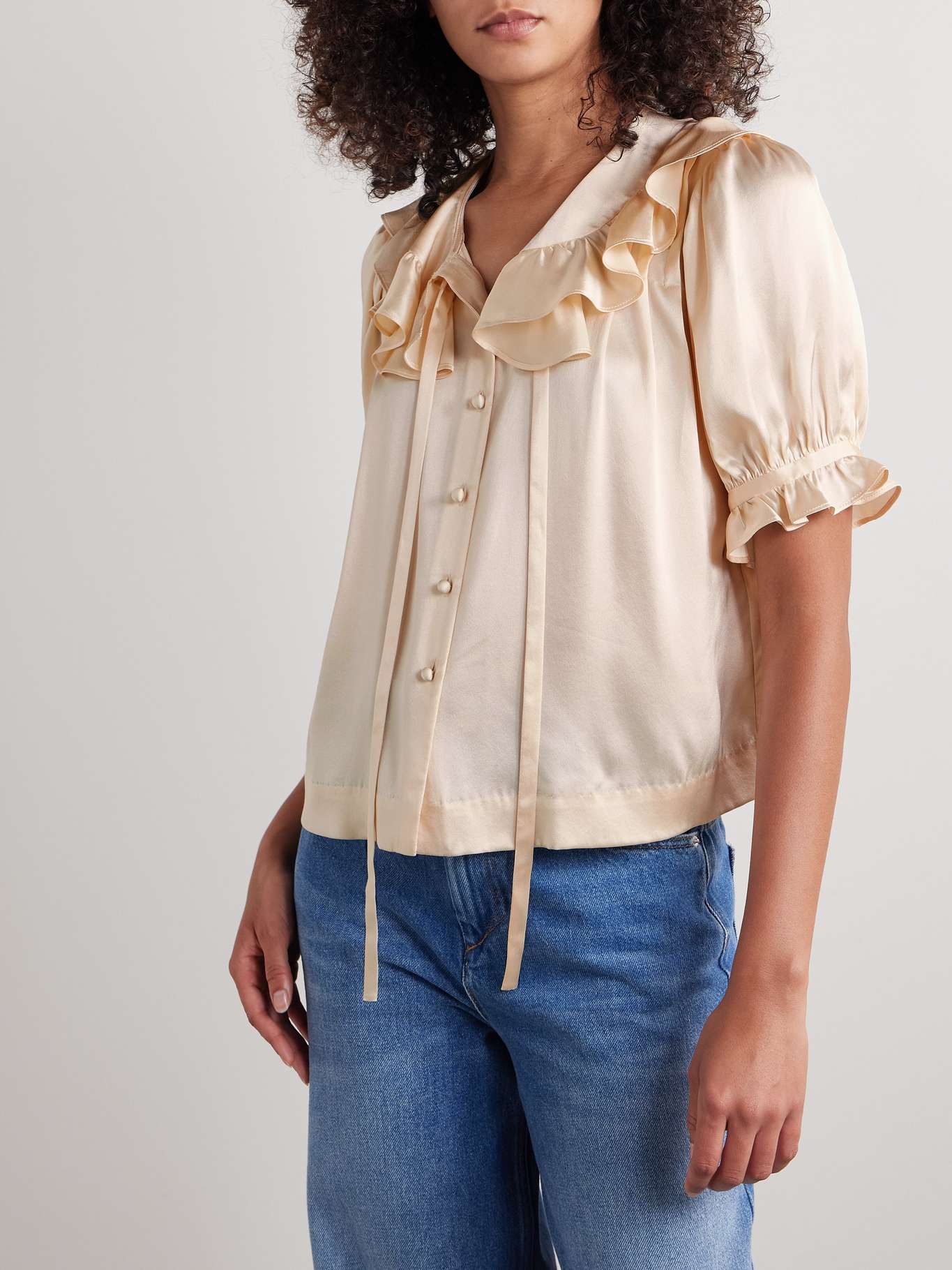 DÔEN Kelela ruffled silk-charmeuse blouse | NET-A-PORTER