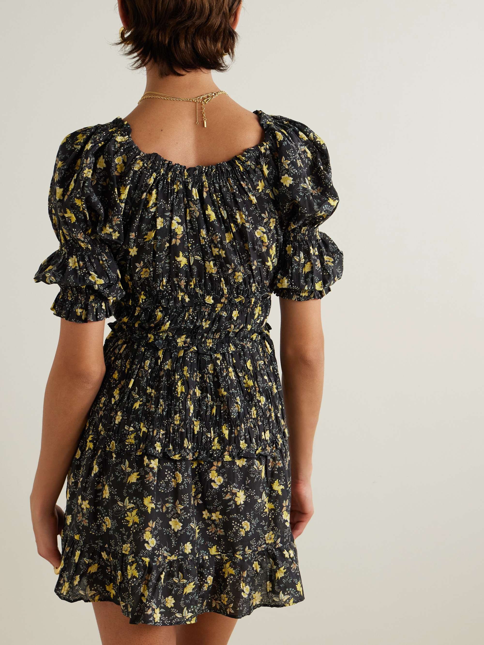 DÔEN Ismene shirred floral-print organic cotton-blend voile mini dress ...