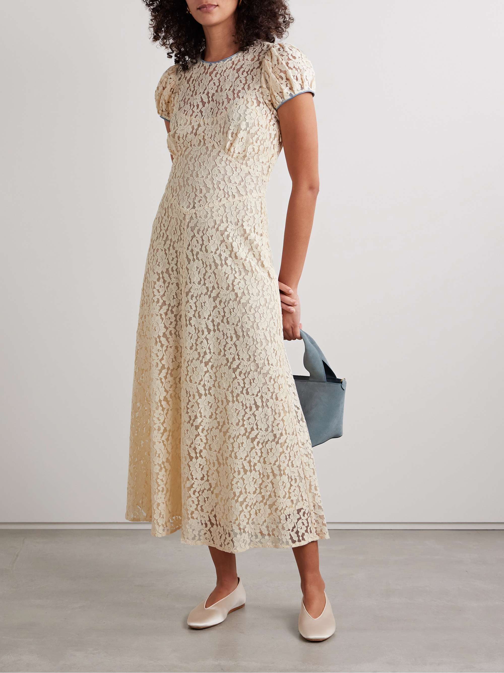 DÔen Katarina Satin Trimmed Corded Lace Midi Dress Net A Porter