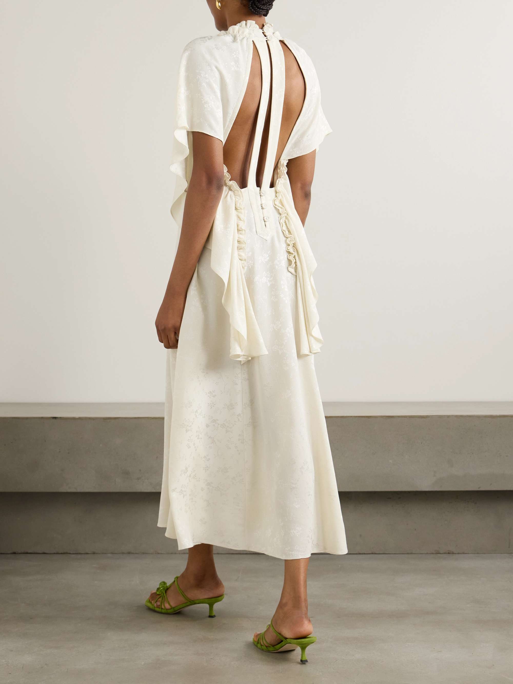 MAISON MAYLE Corazon open-back ruffled silk-jacquard midi dress | NET-A ...
