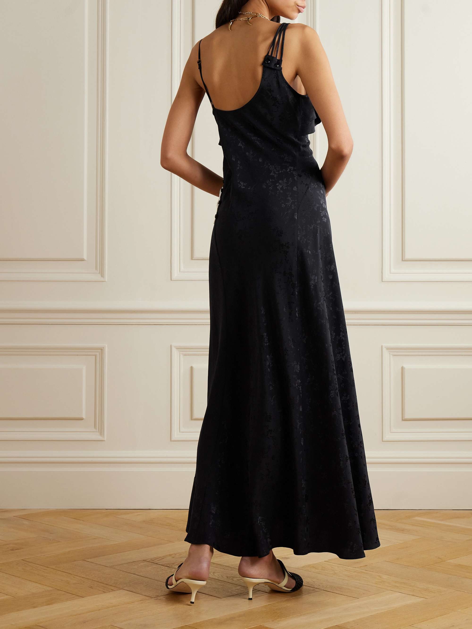 MAISON MAYLE Izadora ruffled guipure lace-trimmed silk-jacquard maxi ...