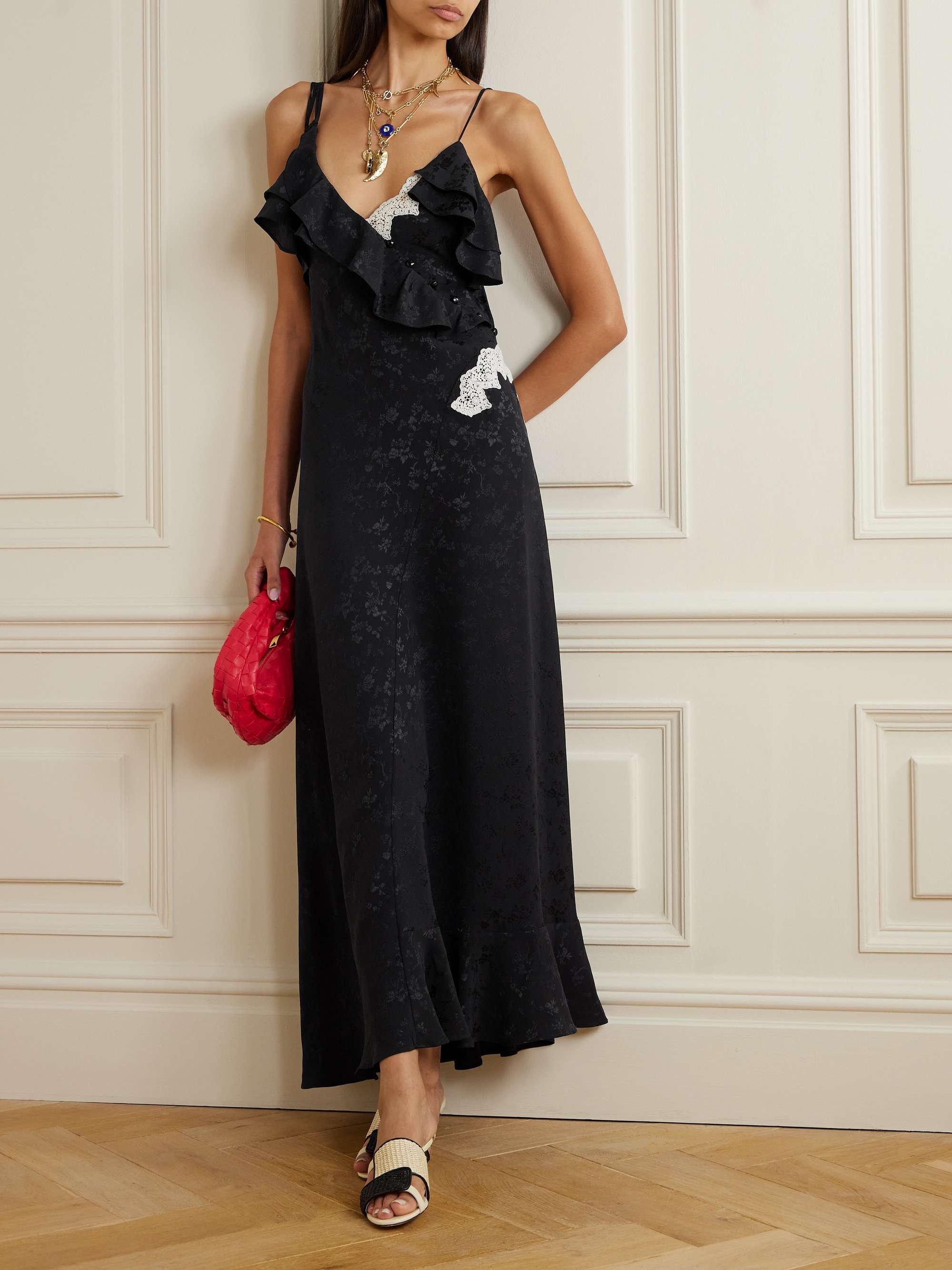 MAISON MAYLE Izadora ruffled guipure lace-trimmed silk-jacquard maxi ...