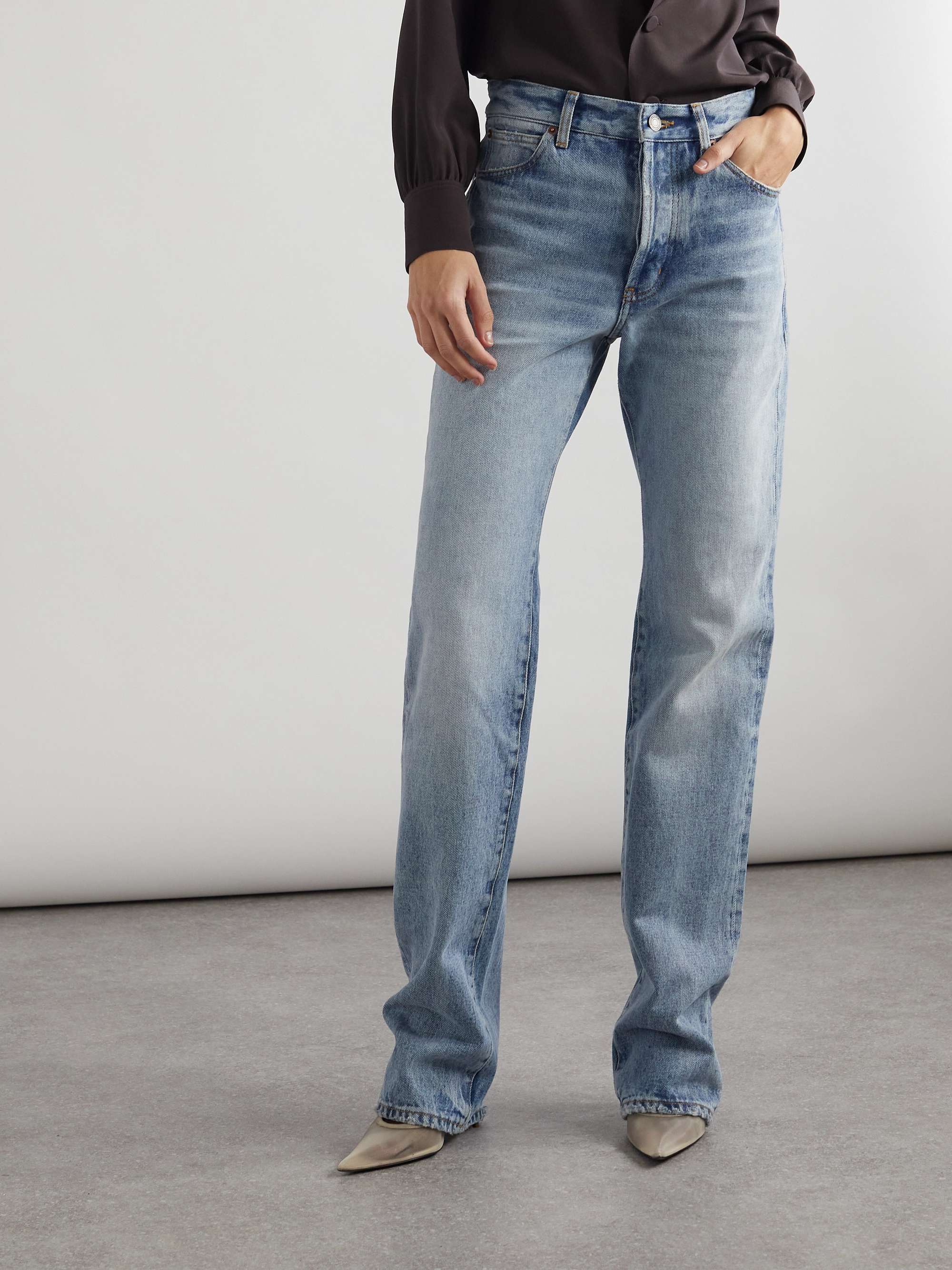 SAINT LAURENT Nico distressed mid-rise straight-leg jeans | NET-A-PORTER