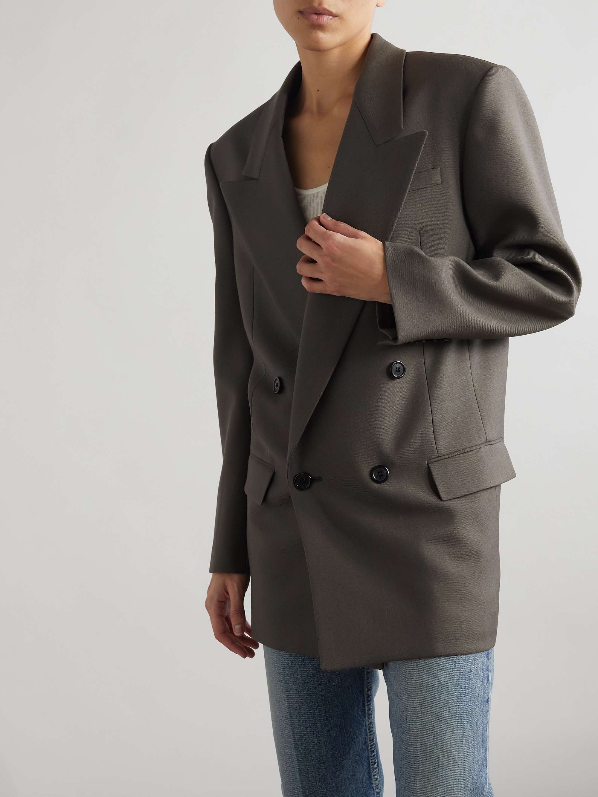 SAINT LAURENT Double-breasted wool-gabardine blazer | NET-A-PORTER