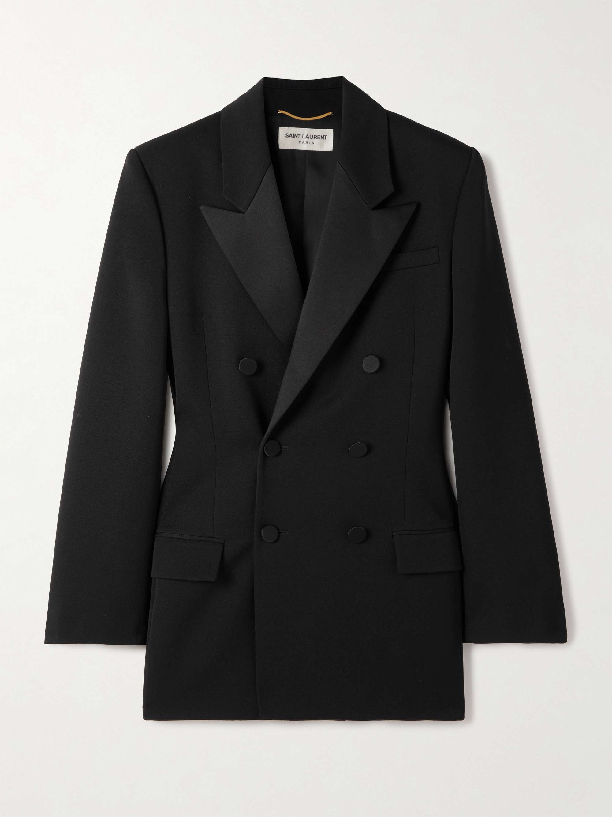 SAINT LAURENT Double-breasted twill-trimmed grain de poudre wool blazer | NET-A-PORTER