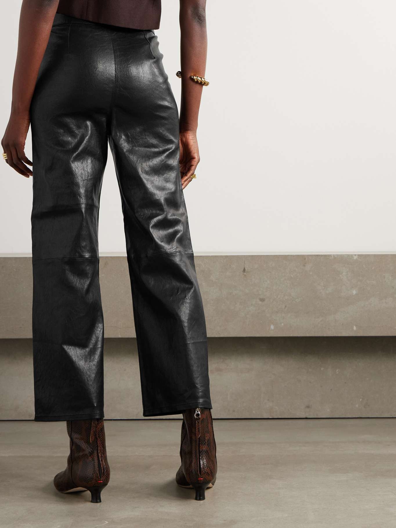 FRAME Crinkled cropped high-rise wide-leg leather pants | NET-A-PORTER
