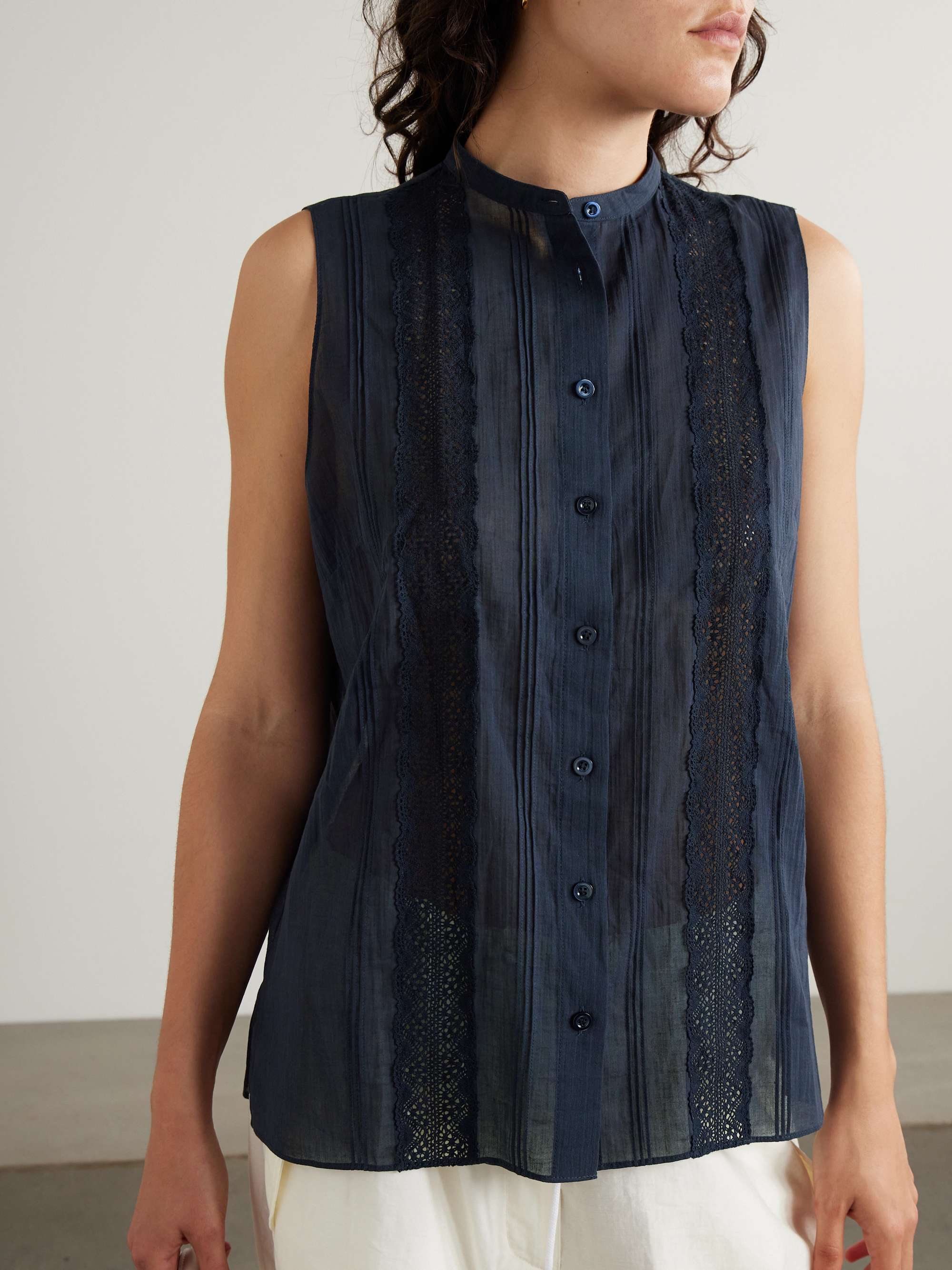 FRAME Lace-trimmed cotton-voile blouse | NET-A-PORTER