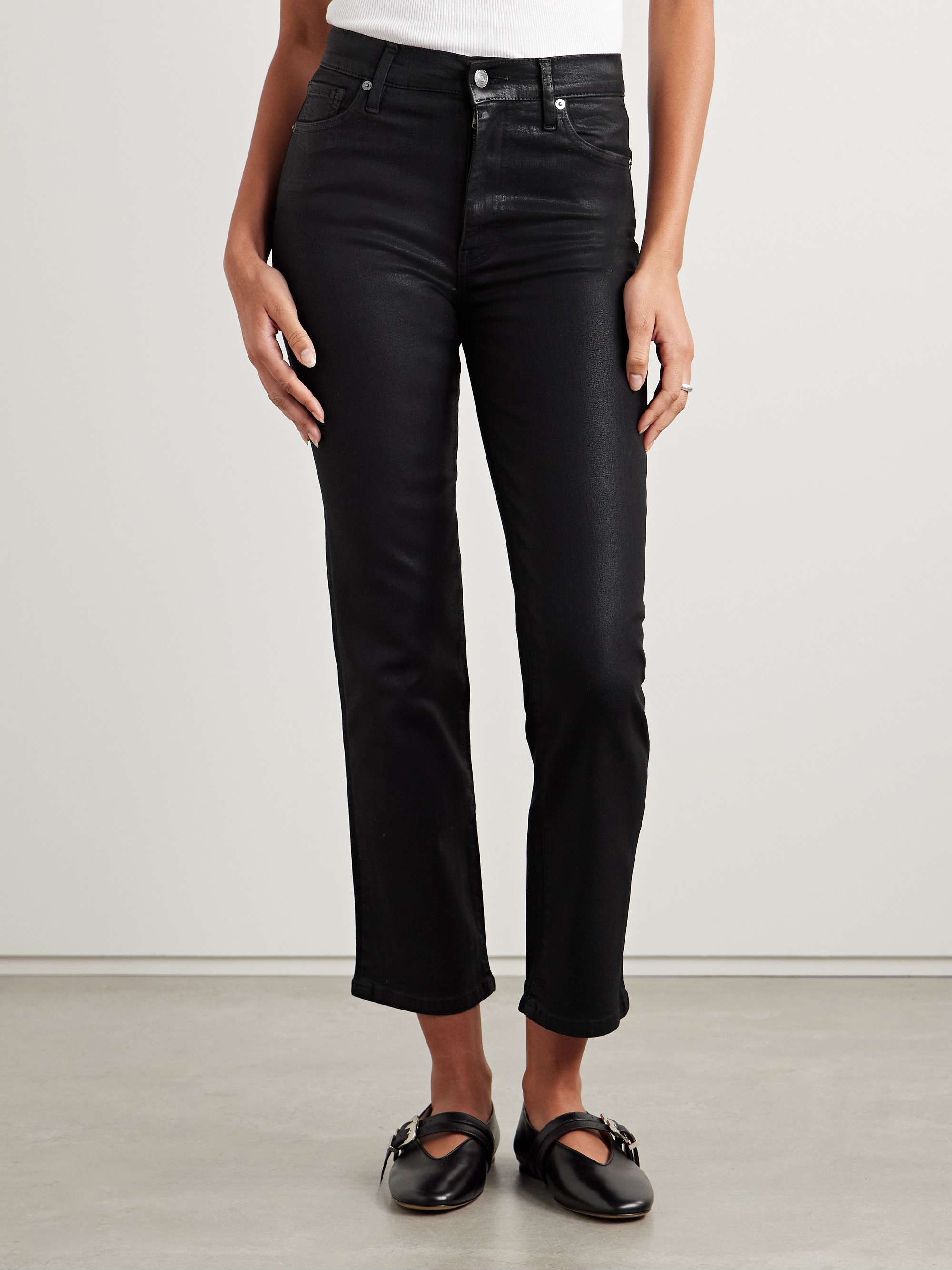 FRAME Le Sleek coated high-rise straight-leg jeans | NET-A-PORTER