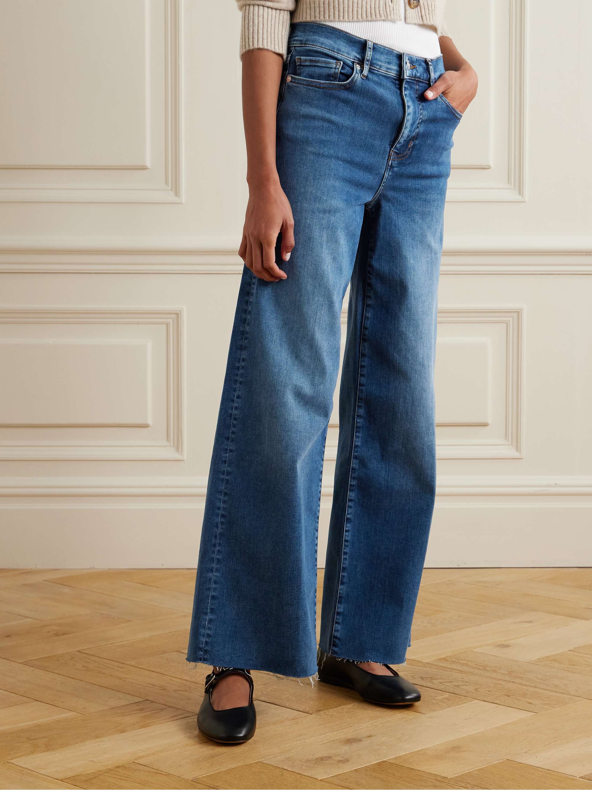 FRAME Le Slim Palazzo distressed high-rise wide-leg organic jeans | NET ...