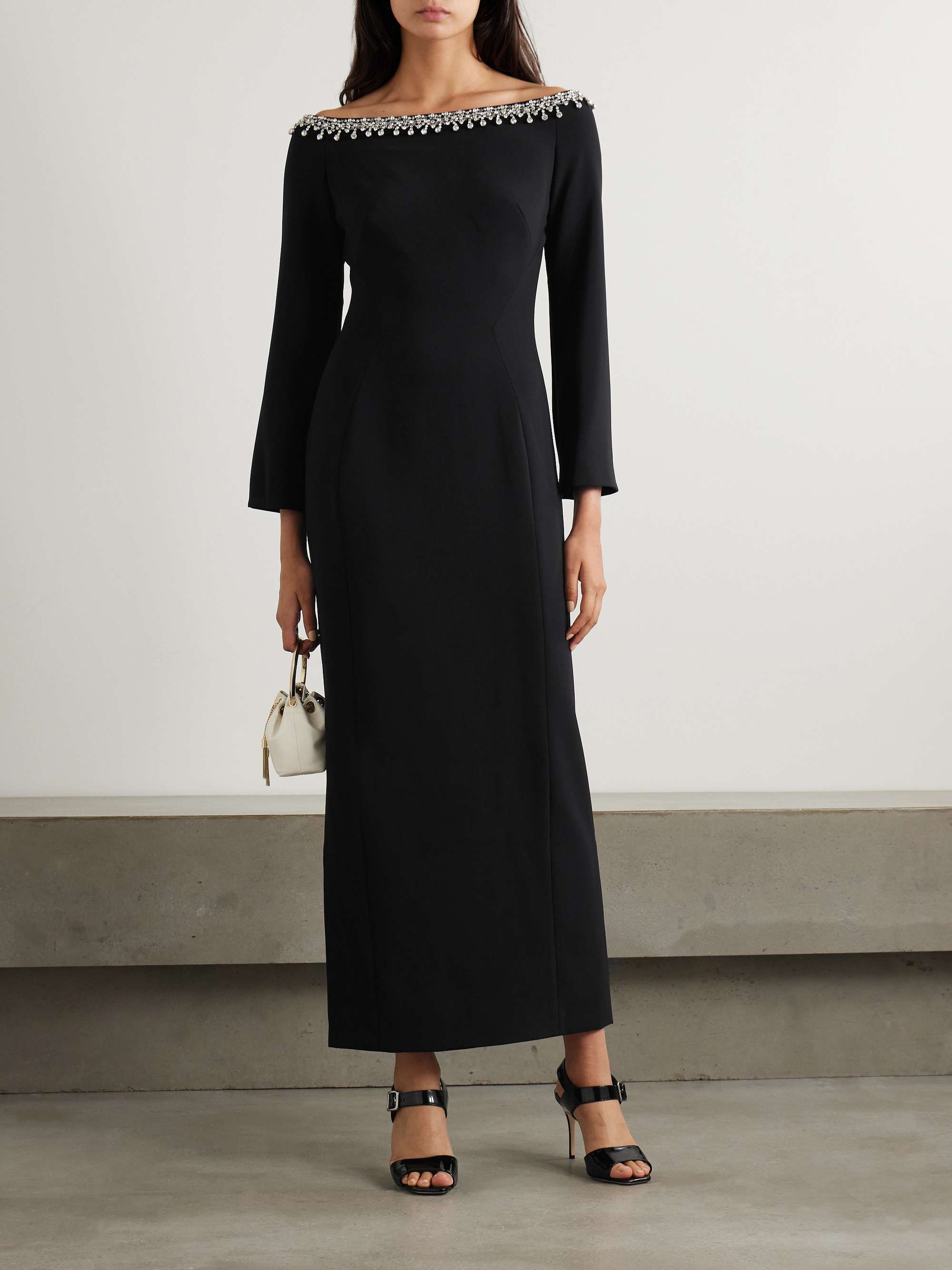 JENNY PACKHAM Off-the-shoulder embellished cady midi dress | NET-A-PORTER