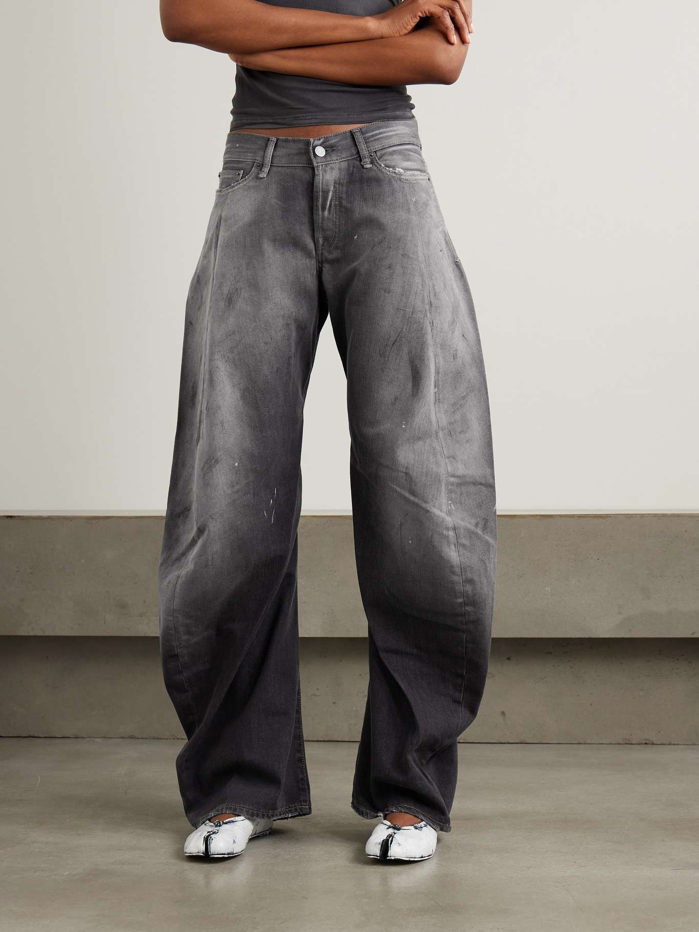 ACNE STUDIOS 2006 paint-splattered low-rise barrel-leg jeans | NET-A-PORTER
