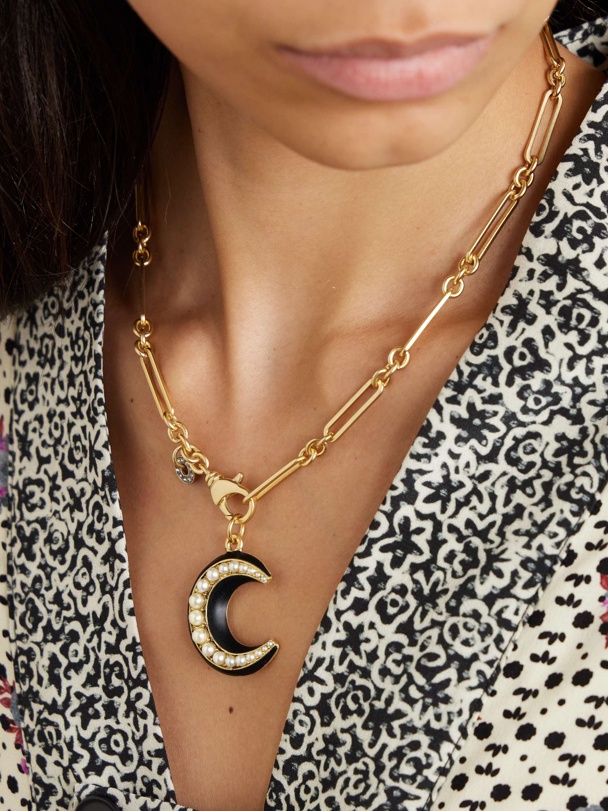 MAISON MAYLE Luna Drop gold-plated, faux pearl and enamel pendant | NET ...