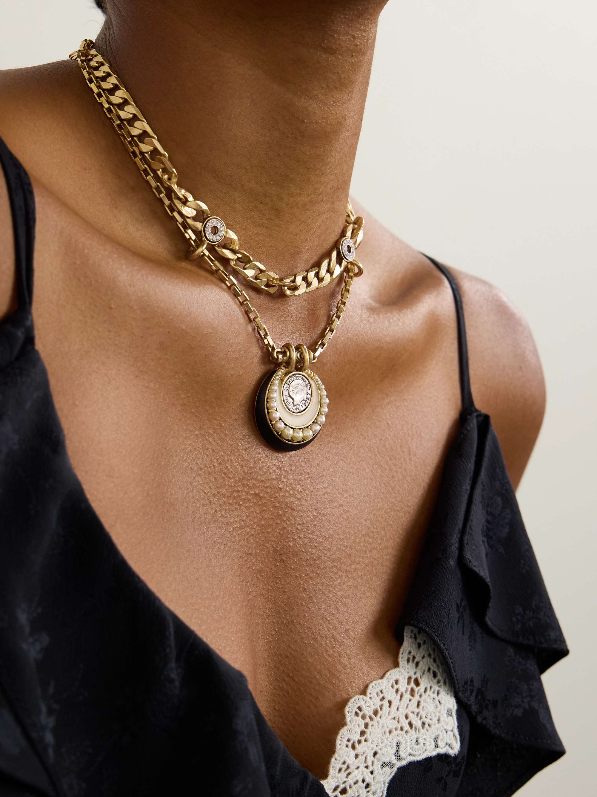 MAISON MAYLE Luna faux pearl, crystal and gold-plated necklace | NET-A ...