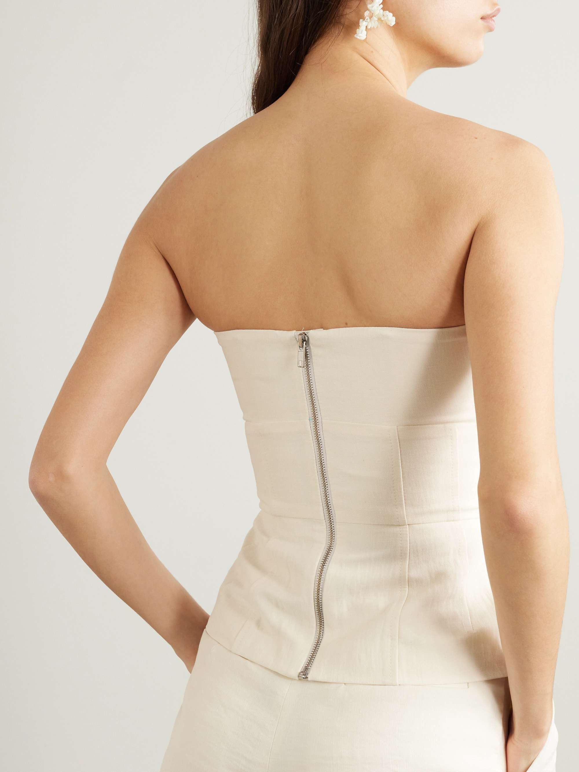TOVE Ruby gathered linen-blend twill peplum bustier top | NET-A-PORTER