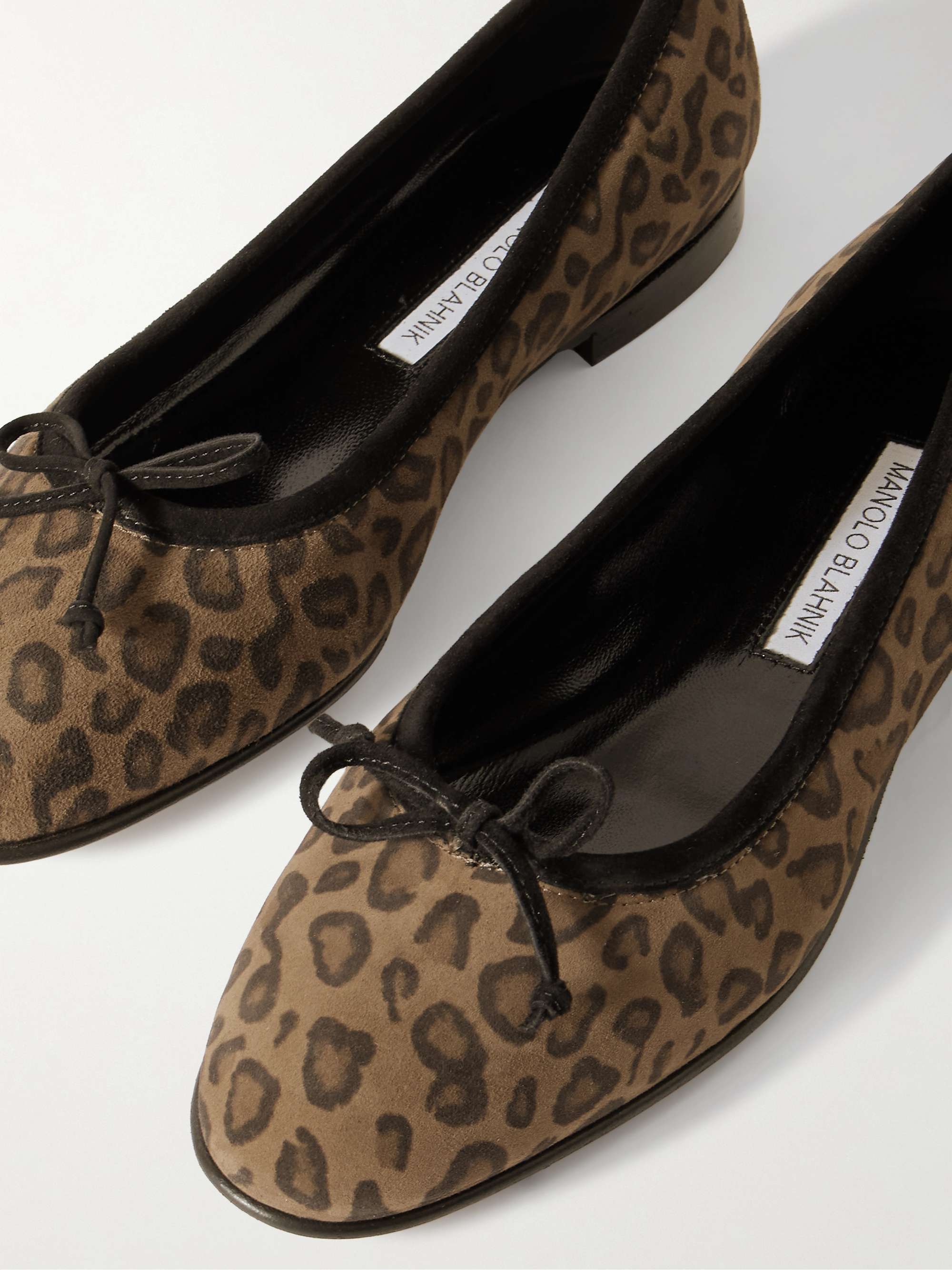 MANOLO BLAHNIK Veralli bow-detailed leopard-print suede ballet flats ...