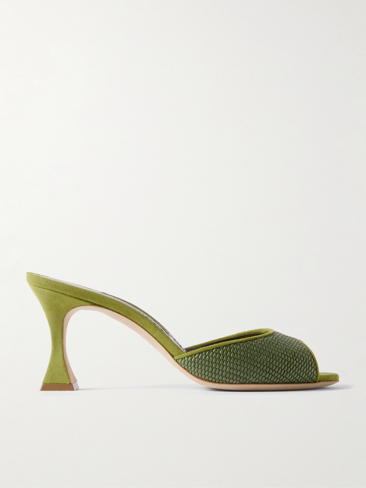 Manolo Blahnik Jadara 70 Suede-trimmed Raffia Sandals In Green | ModeSens