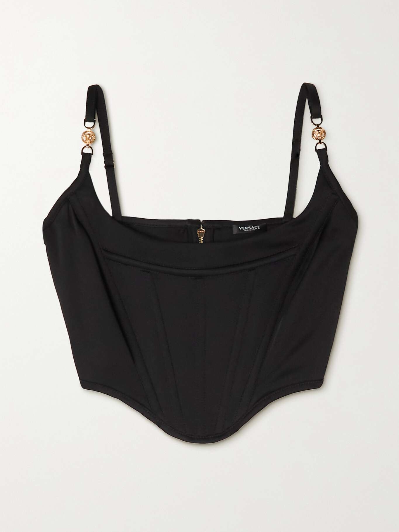 VERSACE Icons cropped embellished satin bustier top | NET-A-PORTER