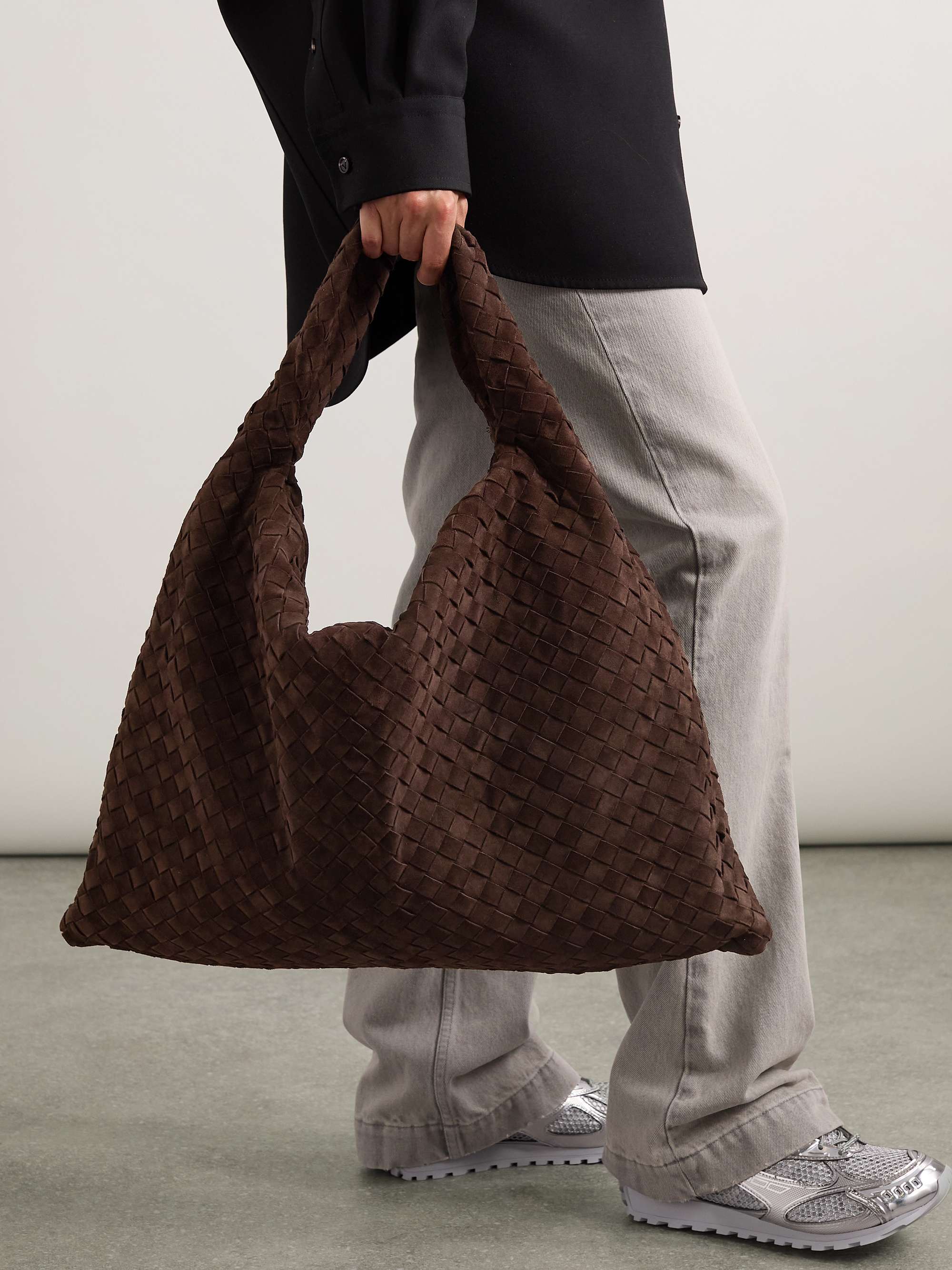 BOTTEGA VENETA Hop large intrecciato suede shoulder bag | NET-A-PORTER