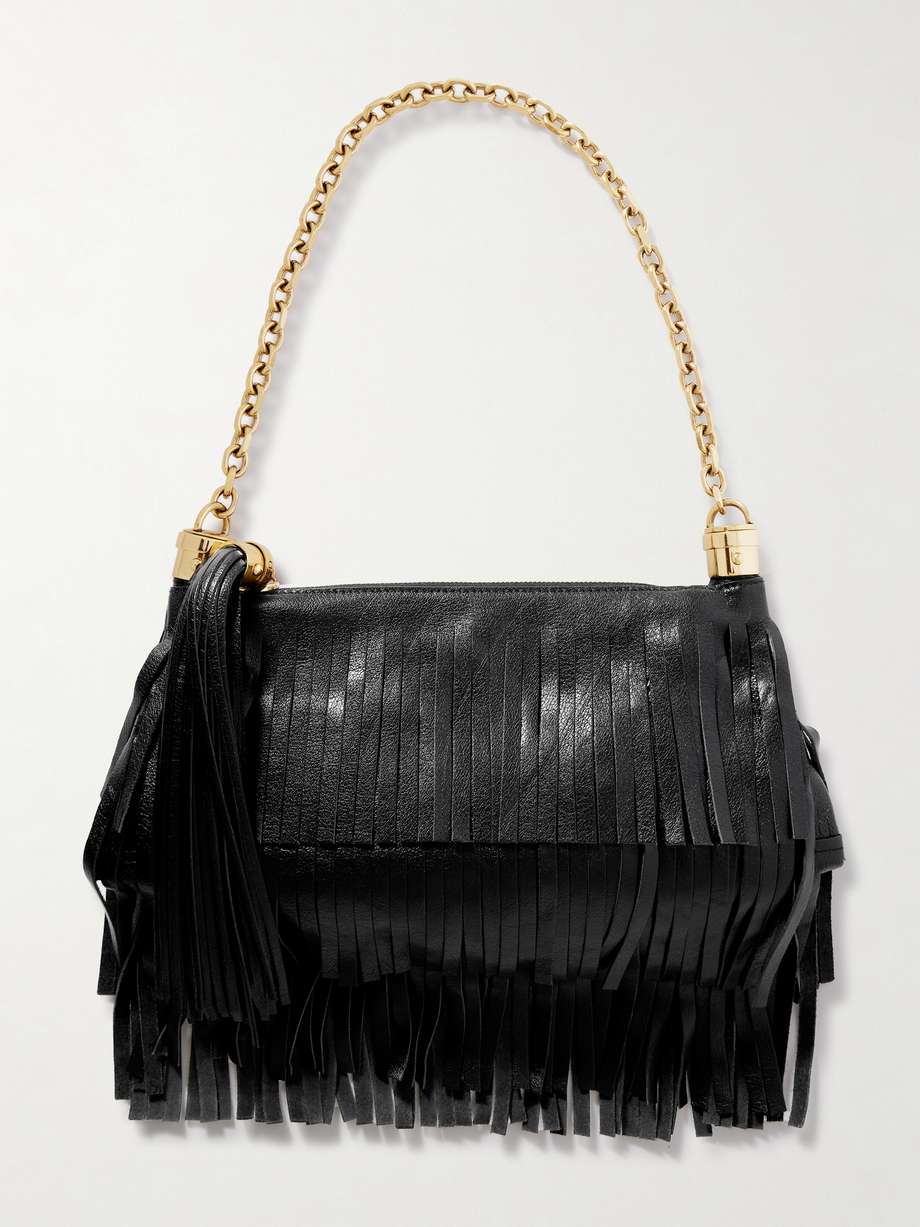 CHLOÉ Foulard fringed textured-leather shoulder bag | NET-A-PORTER