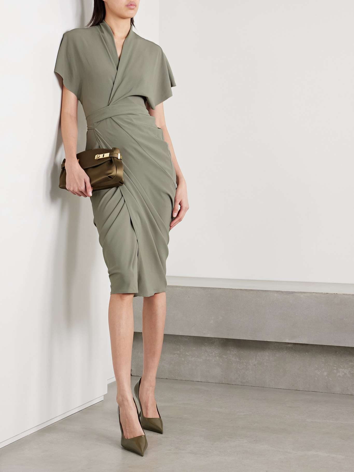 RICK OWENS Draped crepe midi wrap dress | NET-A-PORTER