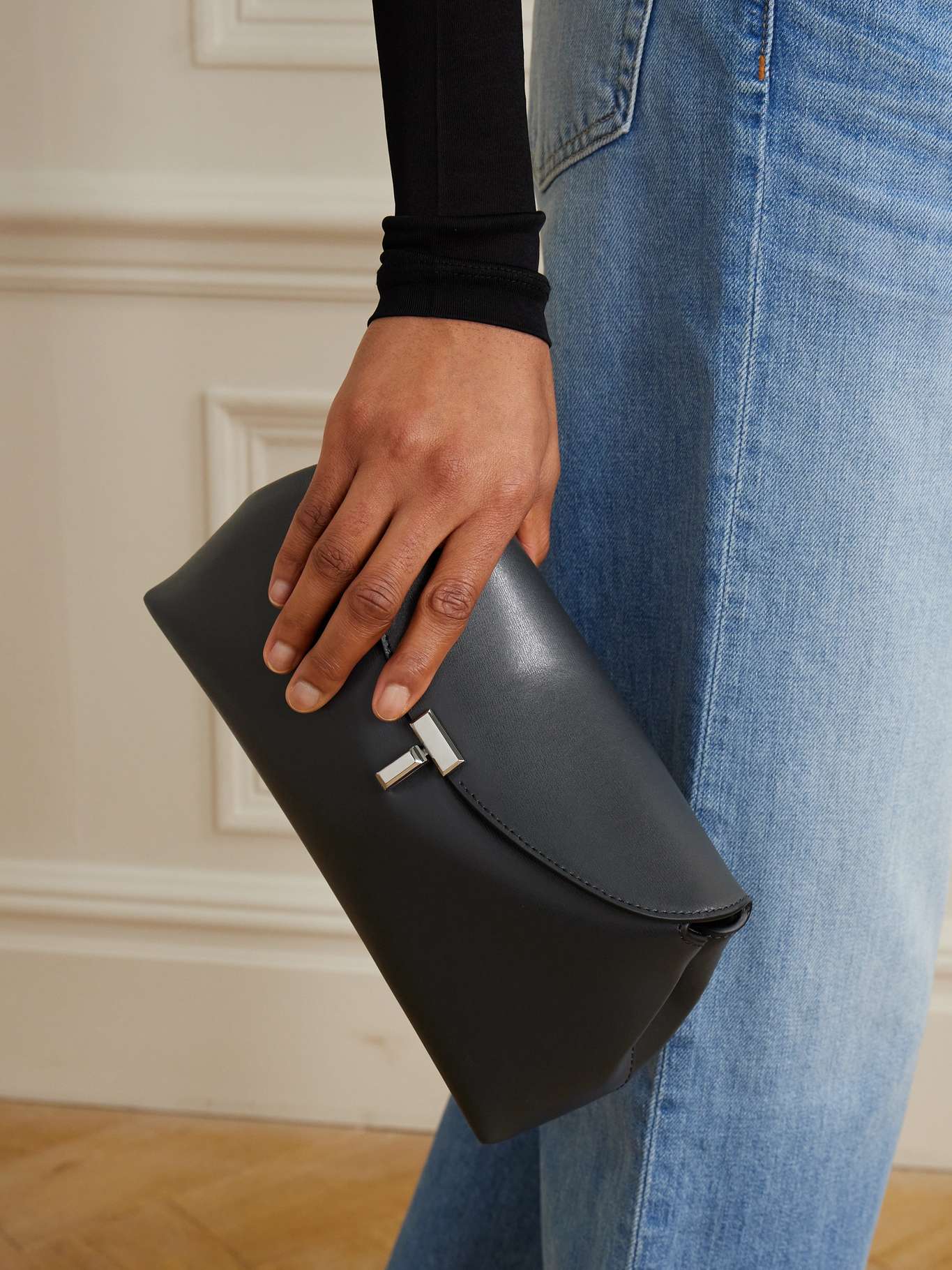 TOTEME T-Lock leather clutch | NET-A-PORTER