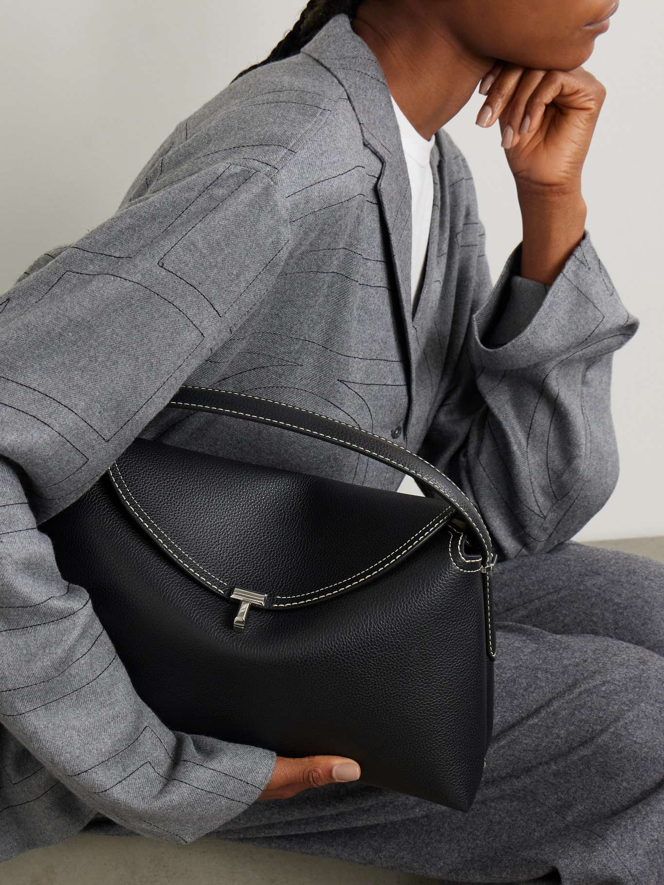 TOTEME T-Lock textured-leather shoulder bag | NET-A-PORTER