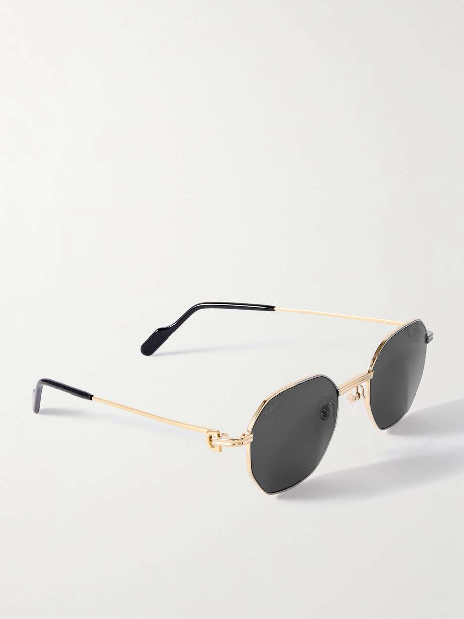 CARTIER EYEWEAR Hexagon-frame gold-tone sunglasses | NET-A-PORTER