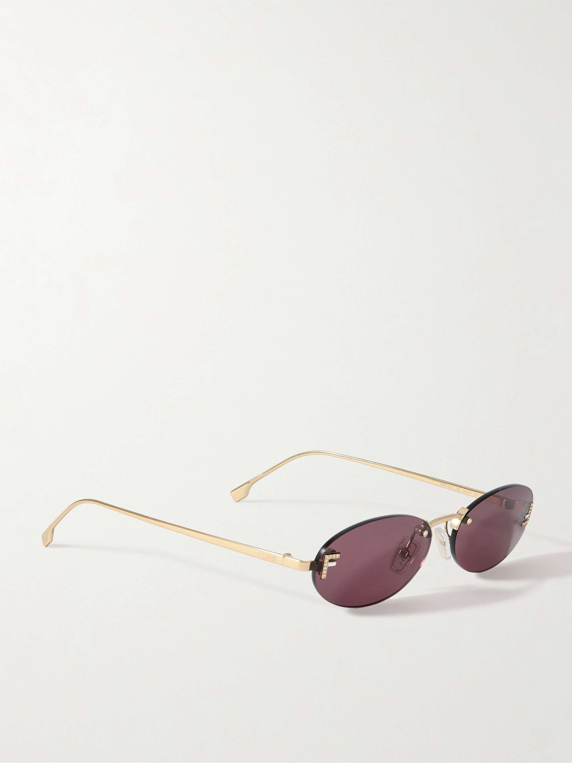 FENDI EYEWEAR Rimless oval-frame crystal-embellished gold-tone ...