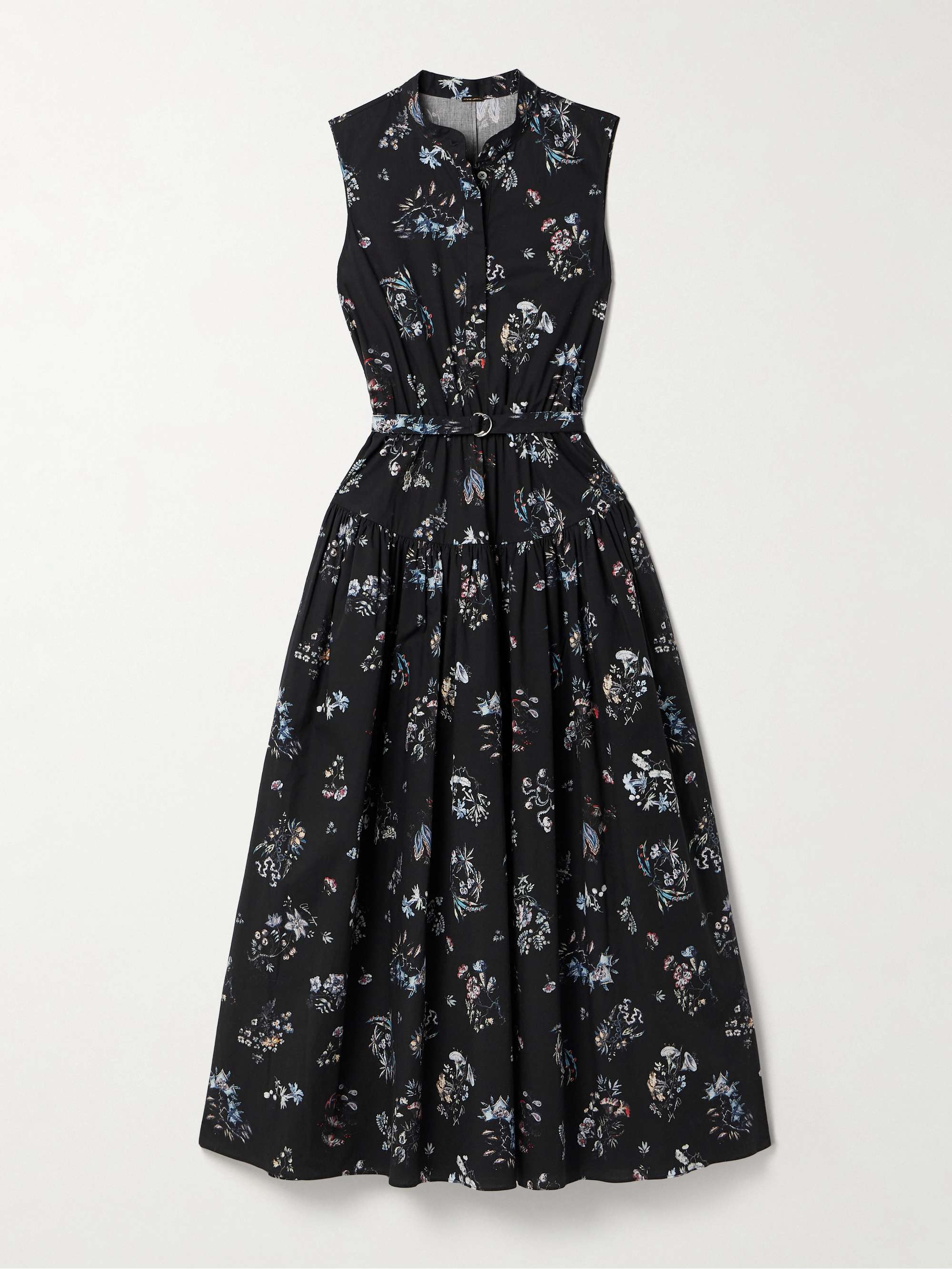 ADAM LIPPES Belted floral-print cotton-poplin midi dress | NET-A-PORTER