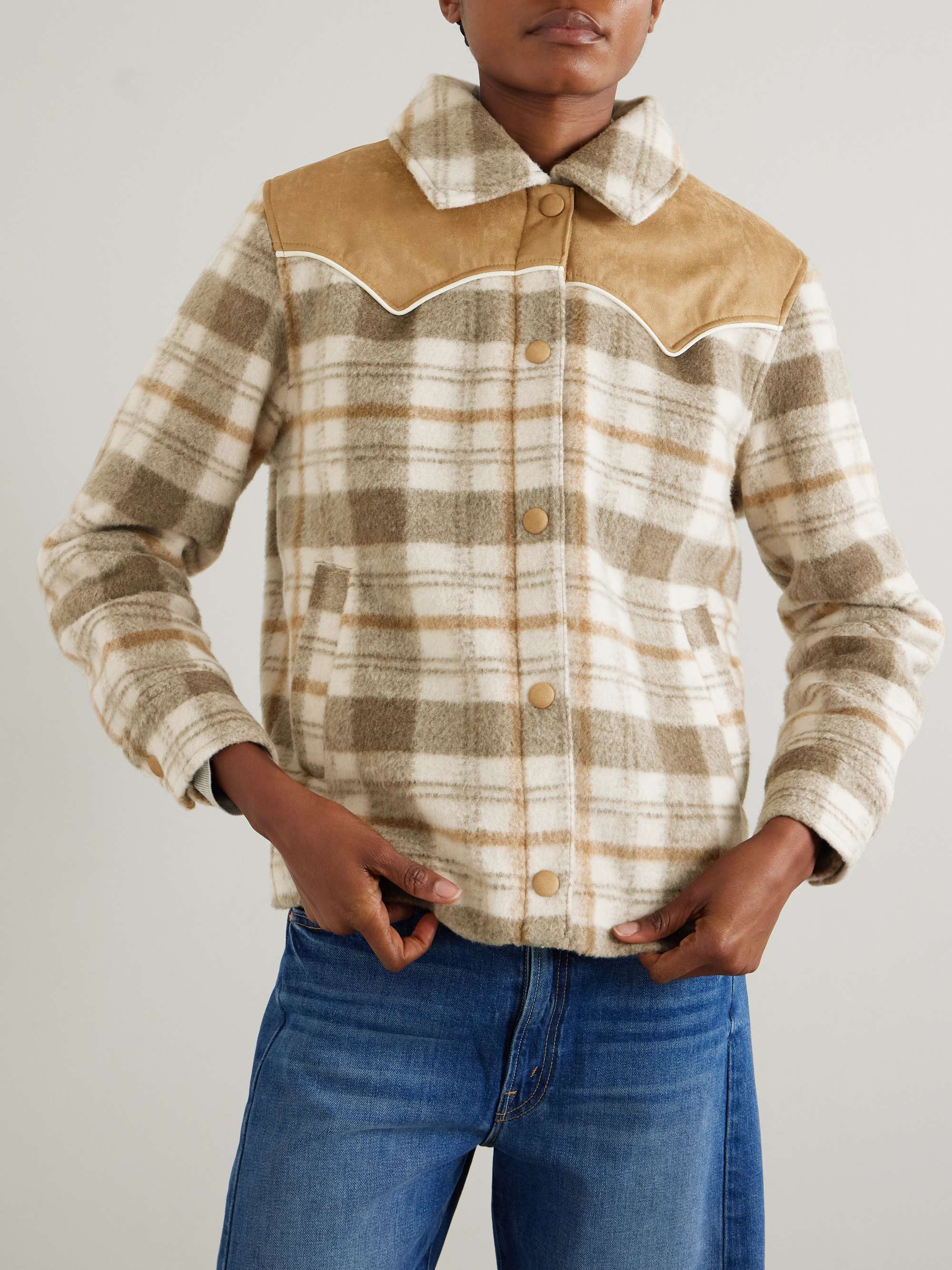 MOTHER After School faux suede-trimmed checked fleece jacket | NET-A-PORTER