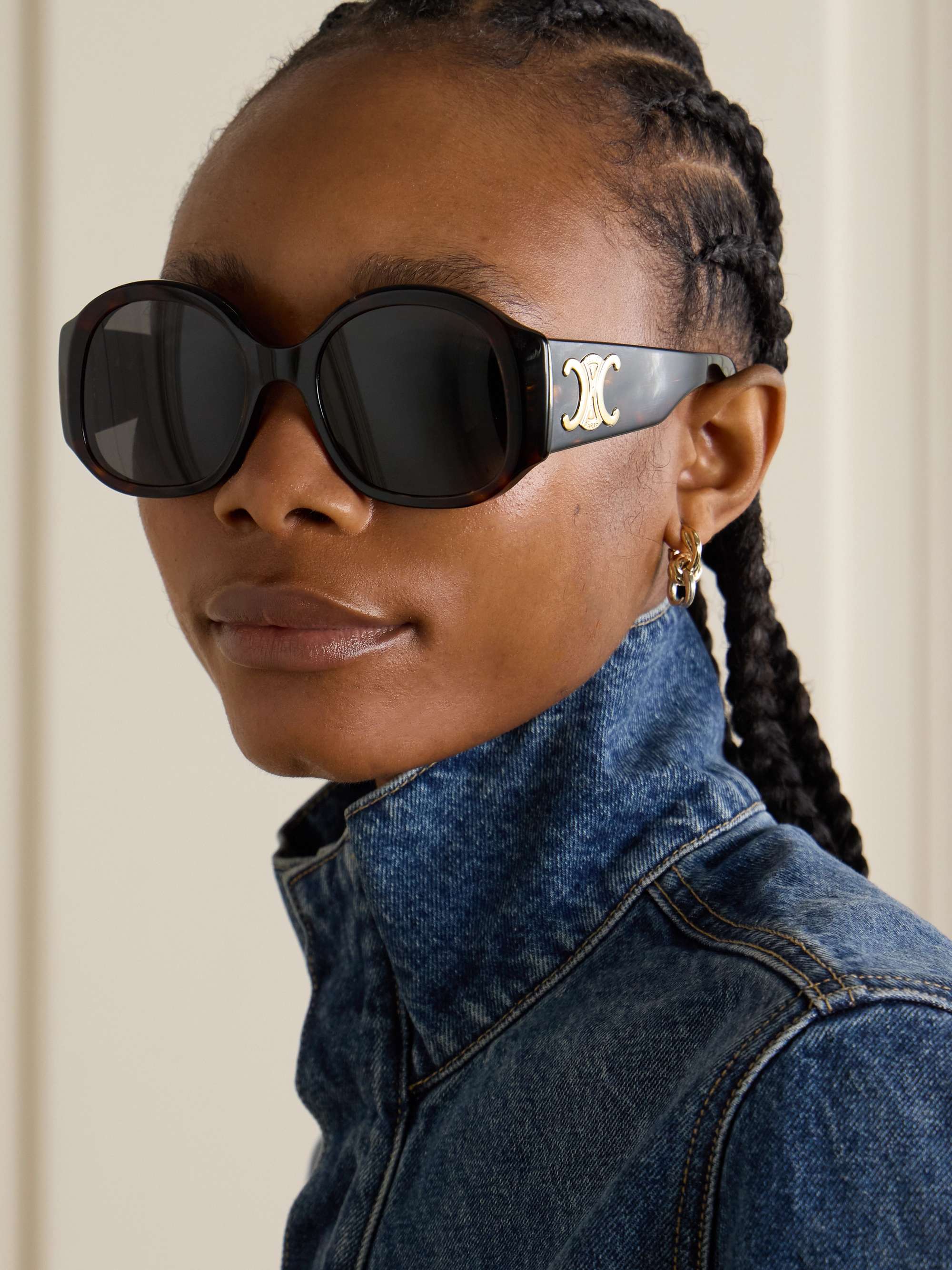 CELINE EYEWEAR Maxi Triomphe round-frame tortoiseshell acetate ...