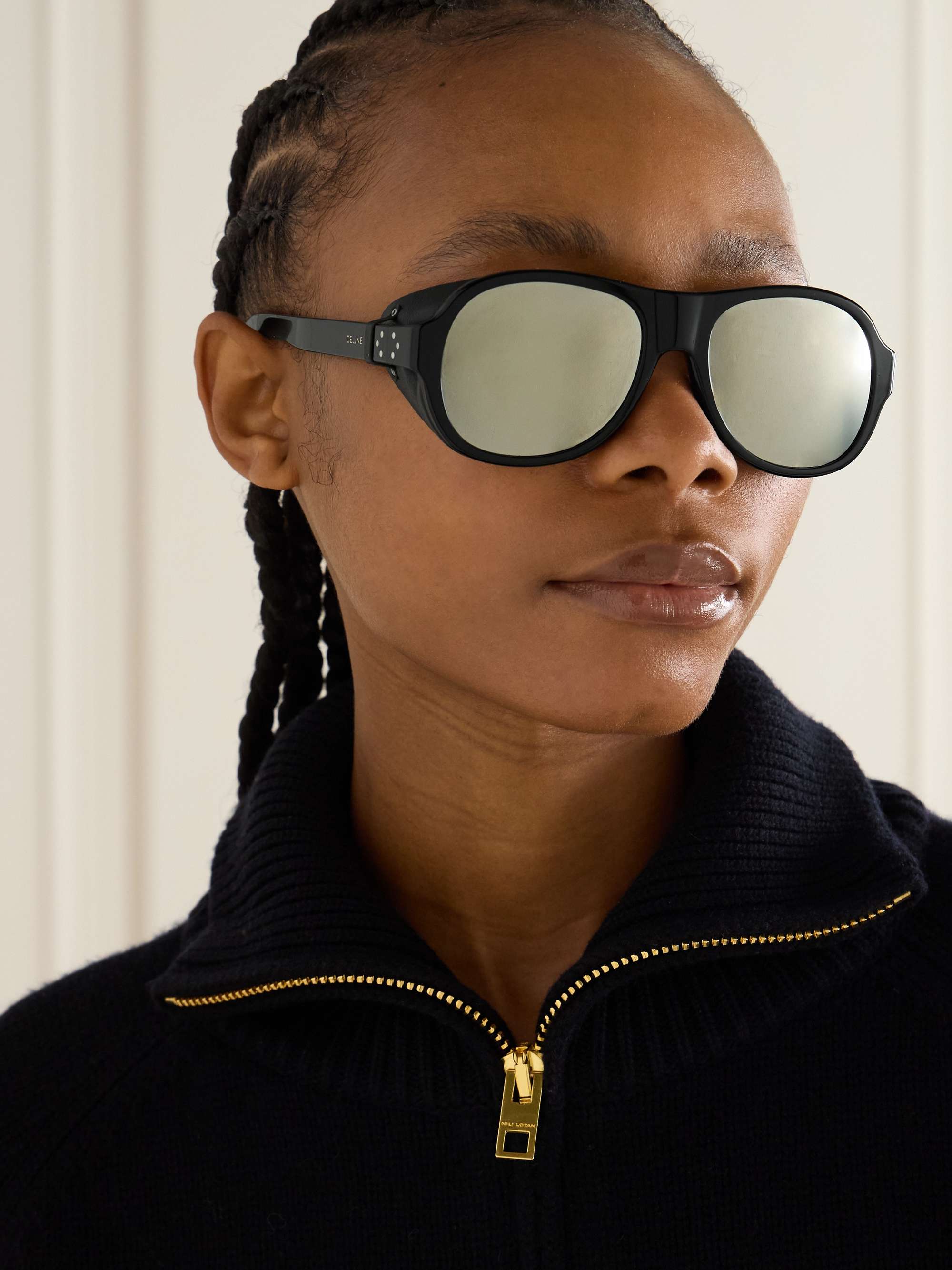 CELINE EYEWEAR Aviator-style leather-trimmed acetate sunglasses | NET-A ...