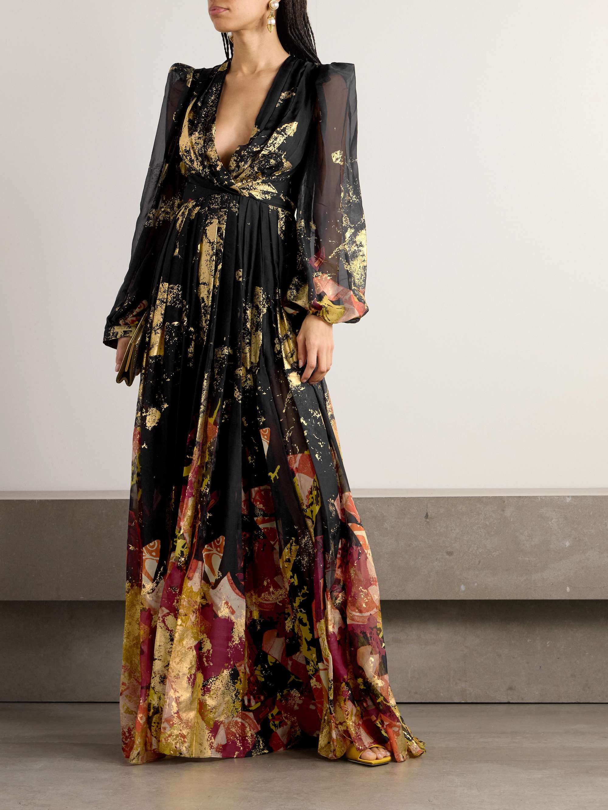 ZUHAIR MURAD Antique Shard Metallic Printed Silk chiffon Gown NET A