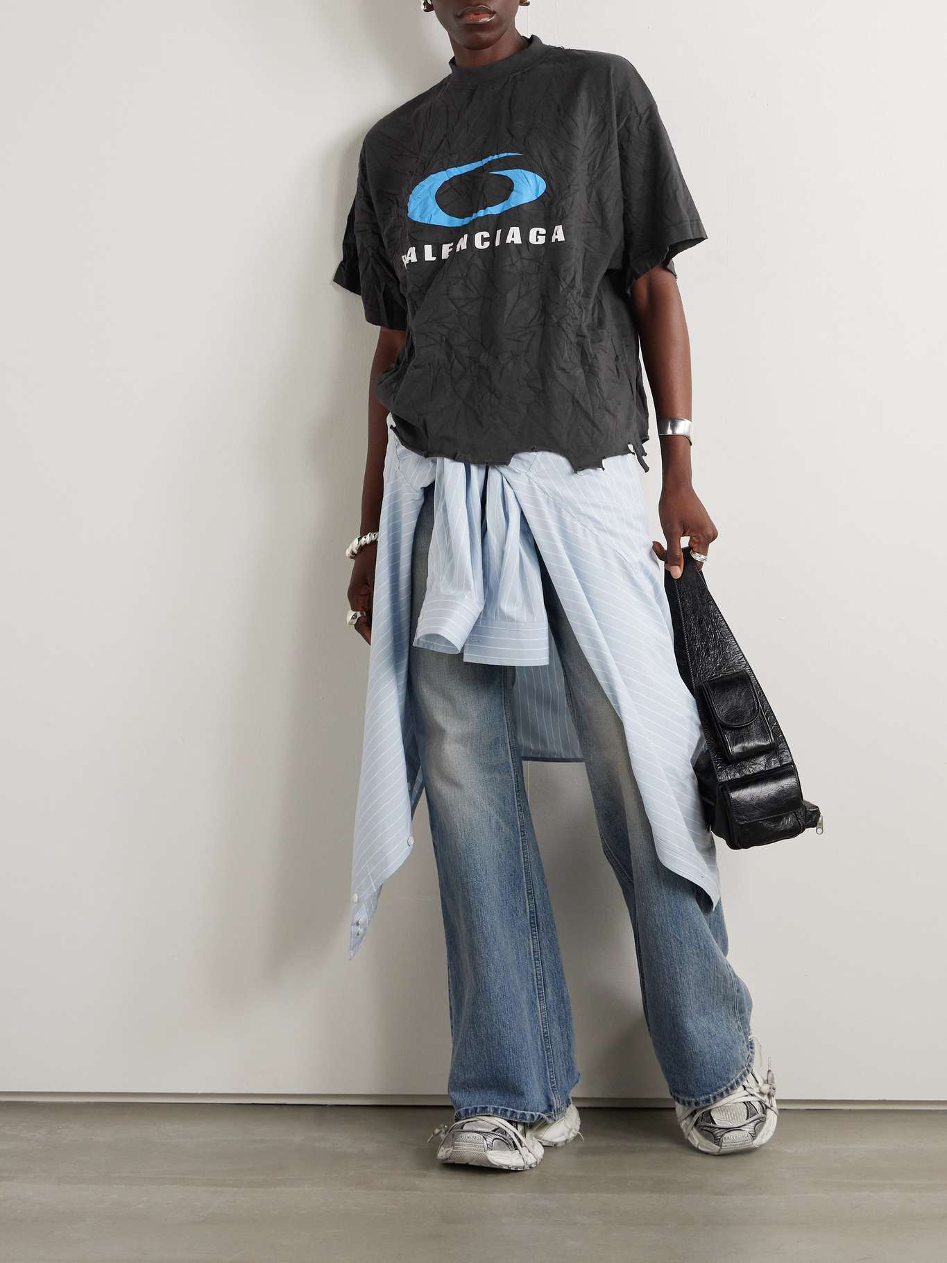 BALENCIAGA Cropped distressed printed cotton-jersey T-shirt | NET-A-PORTER
